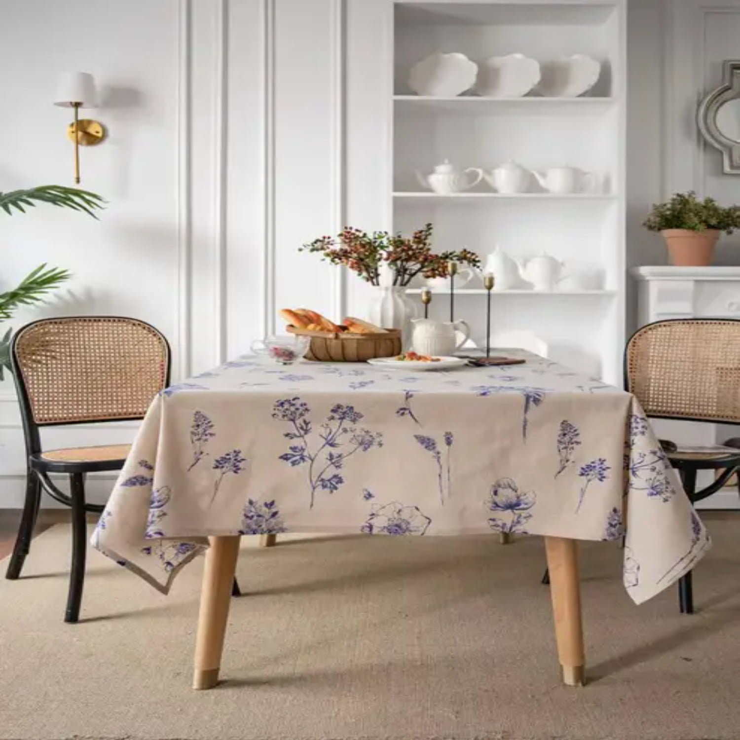 DUFDIE Floral Bee Cotton Linen Rectangular Table Cloth Tablecloth Table ...