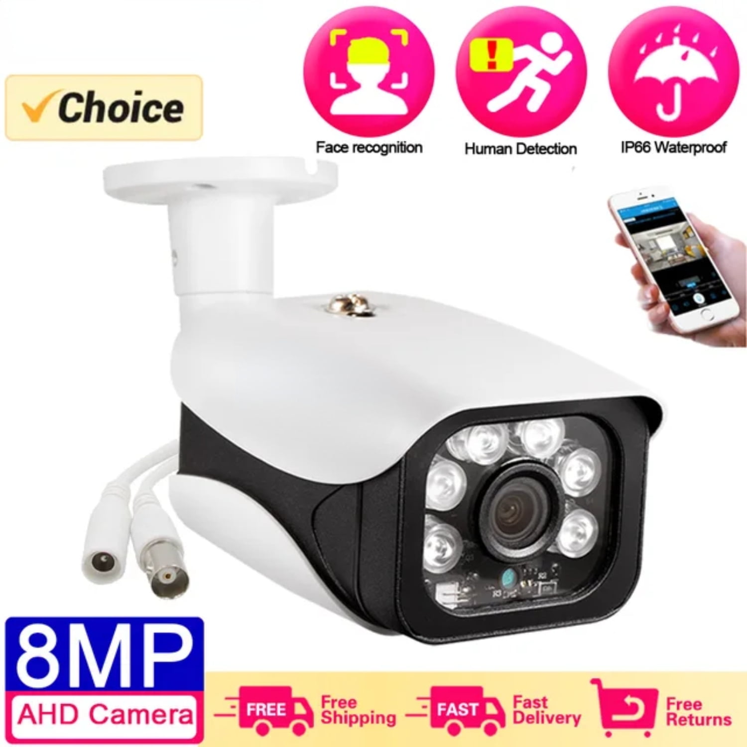 DUFDIE HD 4K AHD Camera CCD Sensor Face Detect Waterproof Cam 5MP 8MP ...