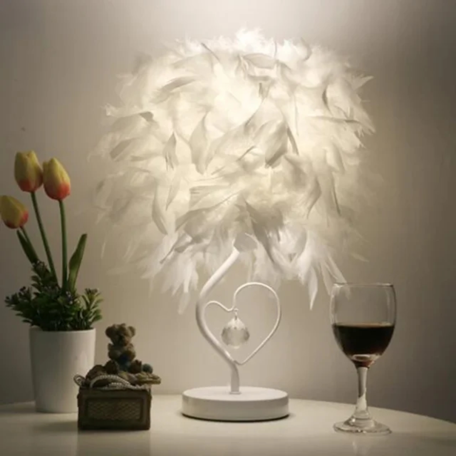 DUFDIE LED Feather Table Lamp Remote Control Girl Heart Tree Light ...