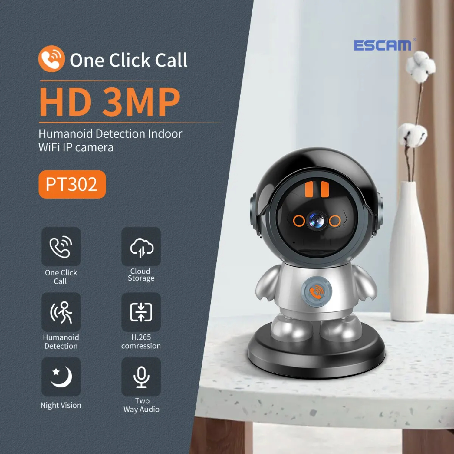 DUFDIE PT302 Humanoid Detection Cloud WiFi IP Camera with Two Way Audio ...
