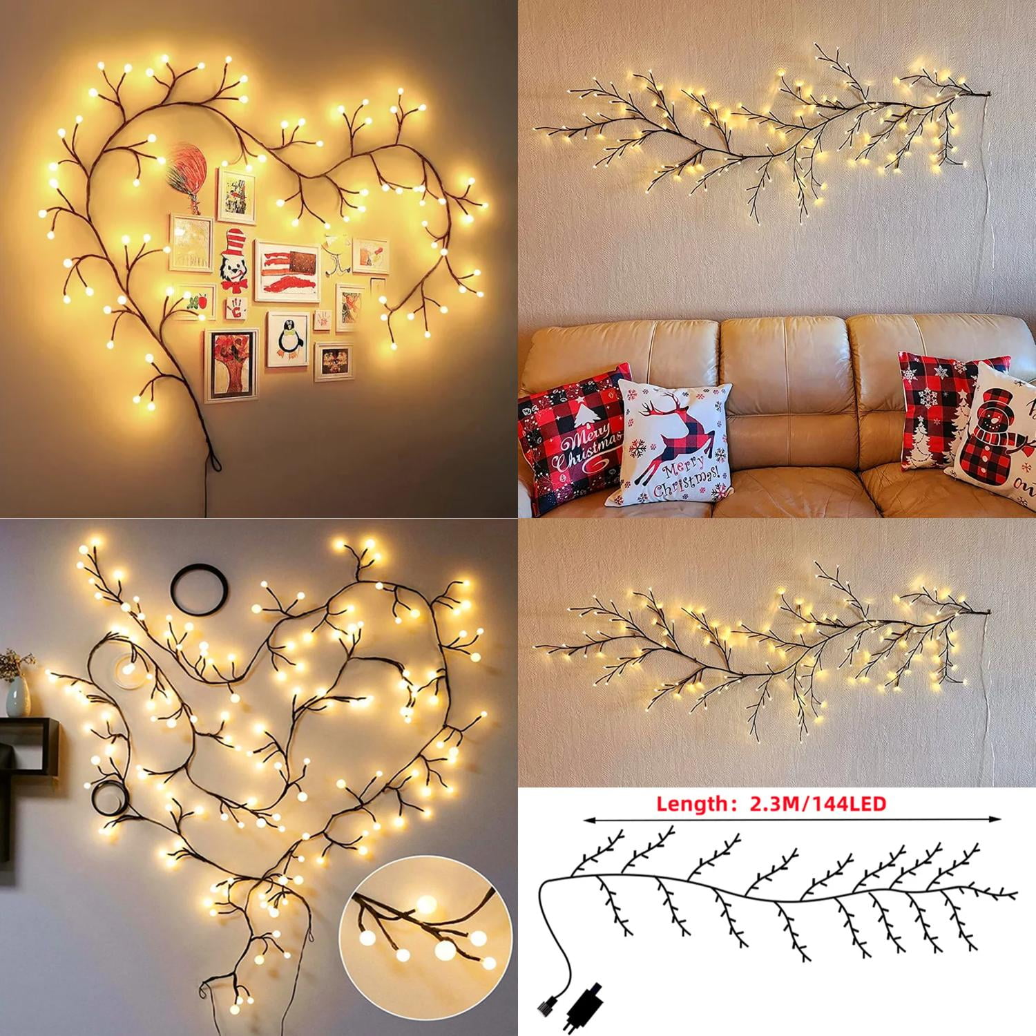 DUFDIEJ 144 LEDs Rattan Branch Lights String 7.5FT Bendable Willow Vine ...