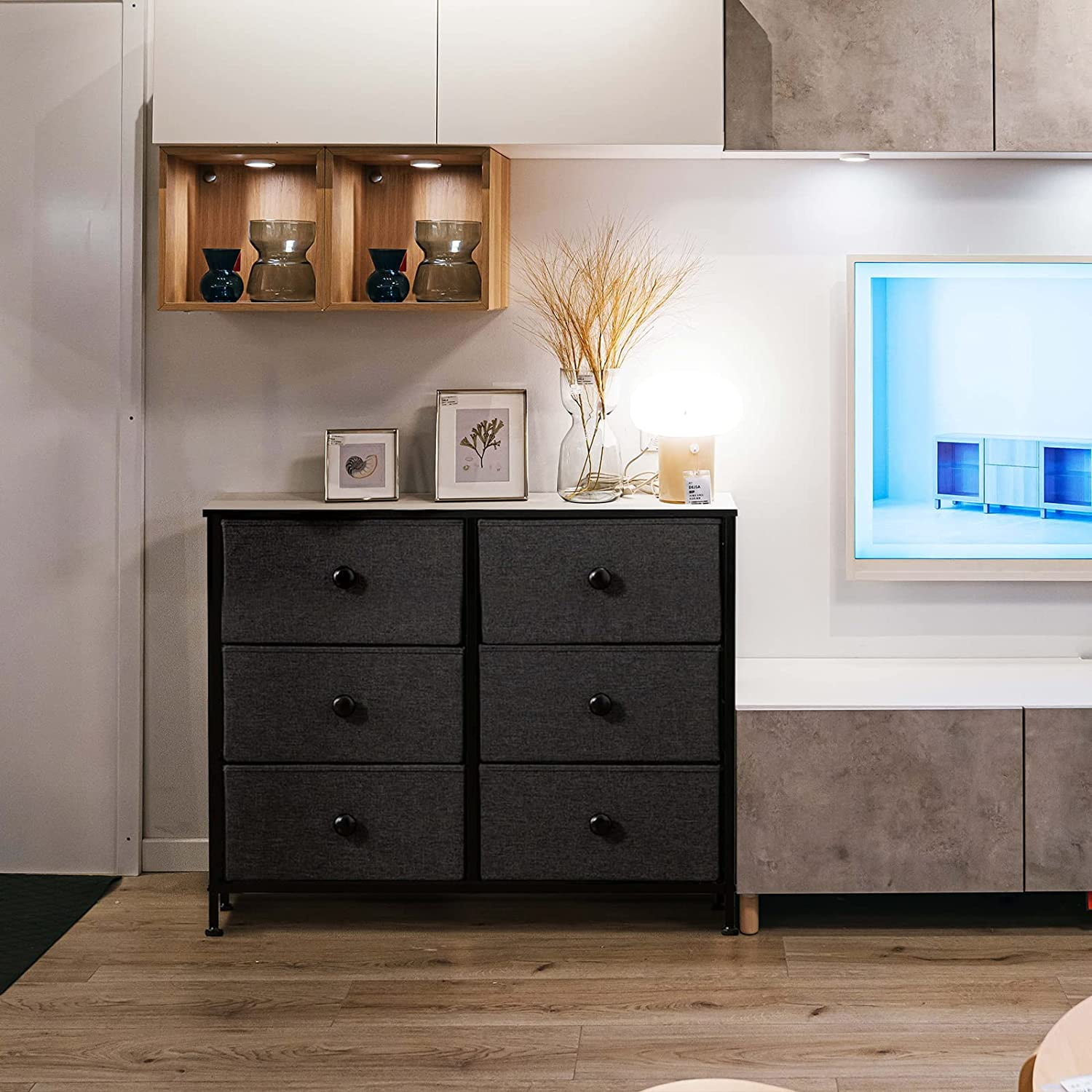 DUHOME 6-Drawer Dress, Chest Organizer Unit with Textured Print Fabric ...