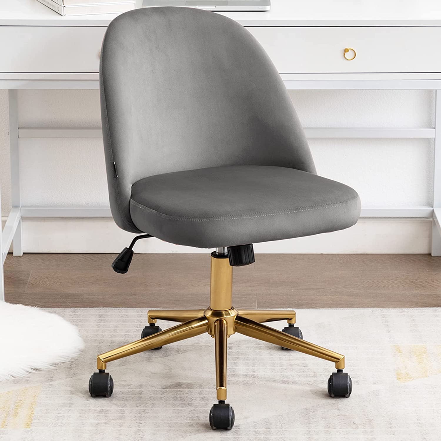 DUHOME Cute Armless Home Office Chair，Swivel Desk Chair Velvet ...