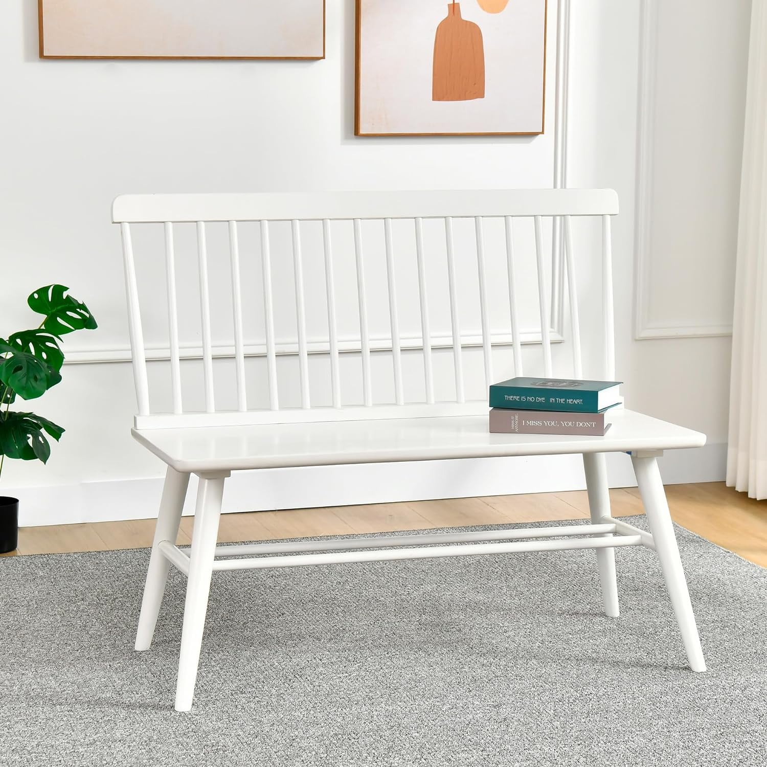 DUHOME Entryway Dining Bench with Spindle Back Farmhouse Wood Windsor ...