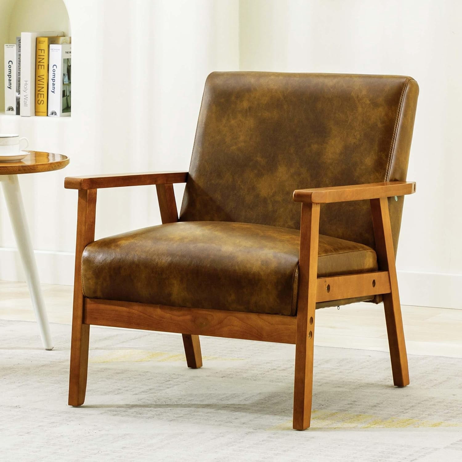 DUHOME Leather Accent Chair,Living Room Chairs with Solid Wood Frame ...
