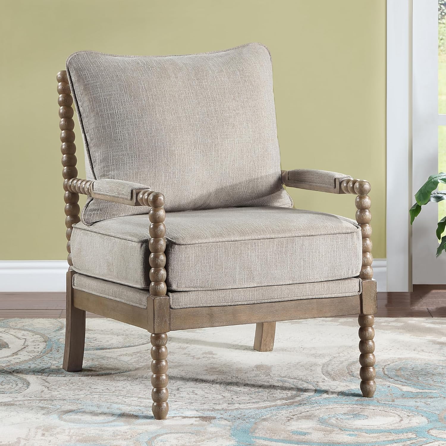 DUHOME Linen Fabric Spindle Accent Chair with Wood Frame,Spool Chairs ...