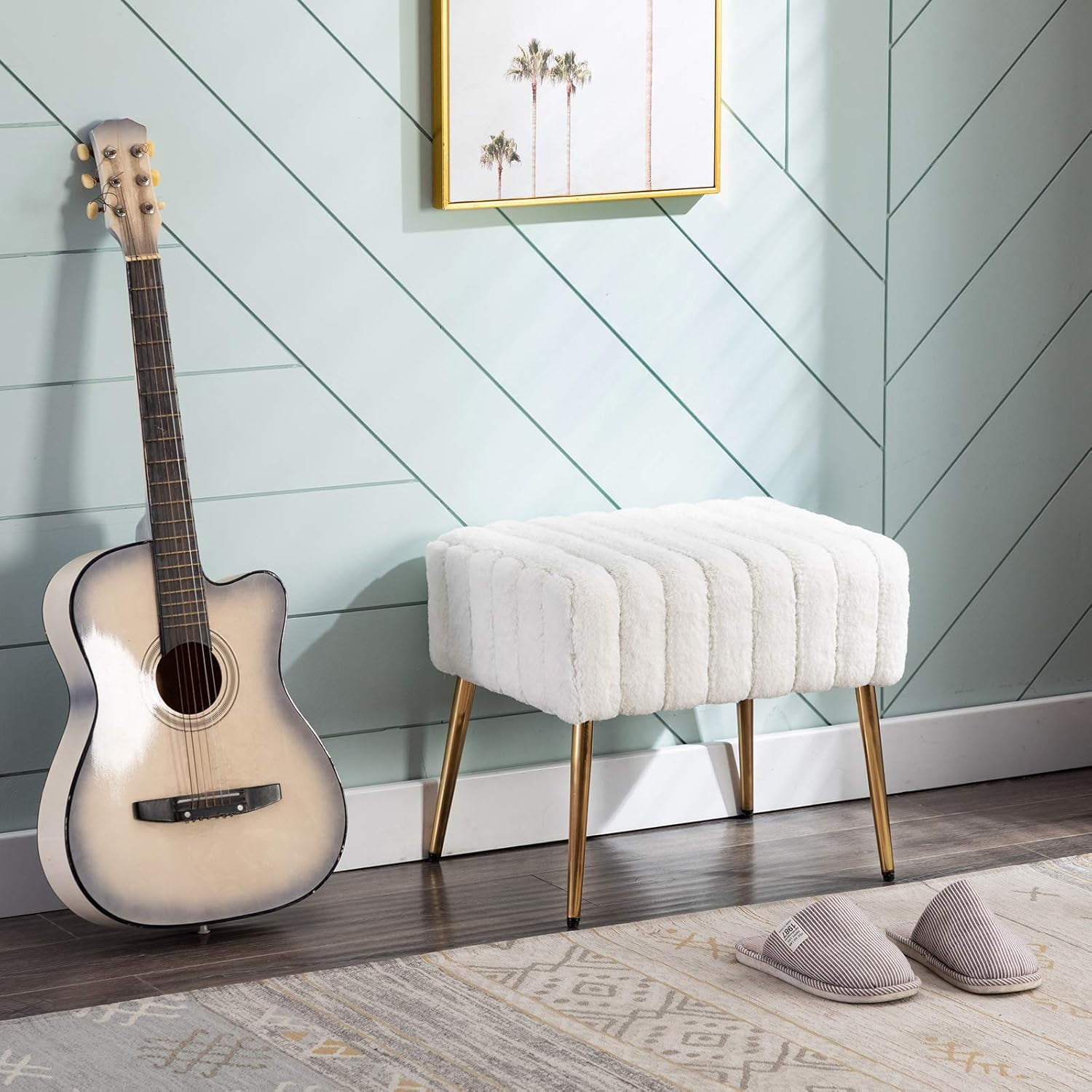 DUHOME Modern Quilt Velvet Ottoman Bench, Upholstered Entryway Bench ...