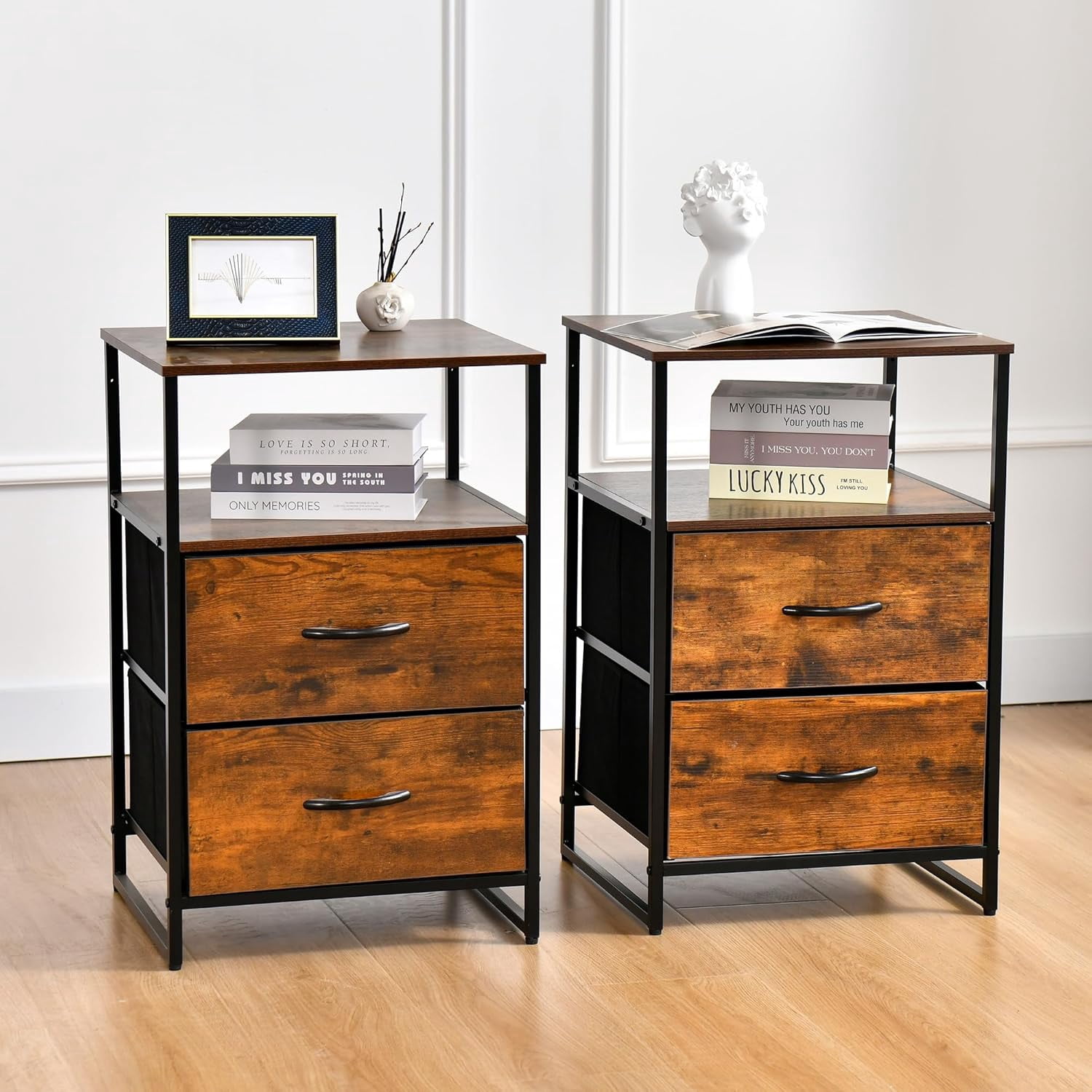 DUHOME Nightstands Set of 2, Bedside Storage Table with 2 Drawers, 2 ...