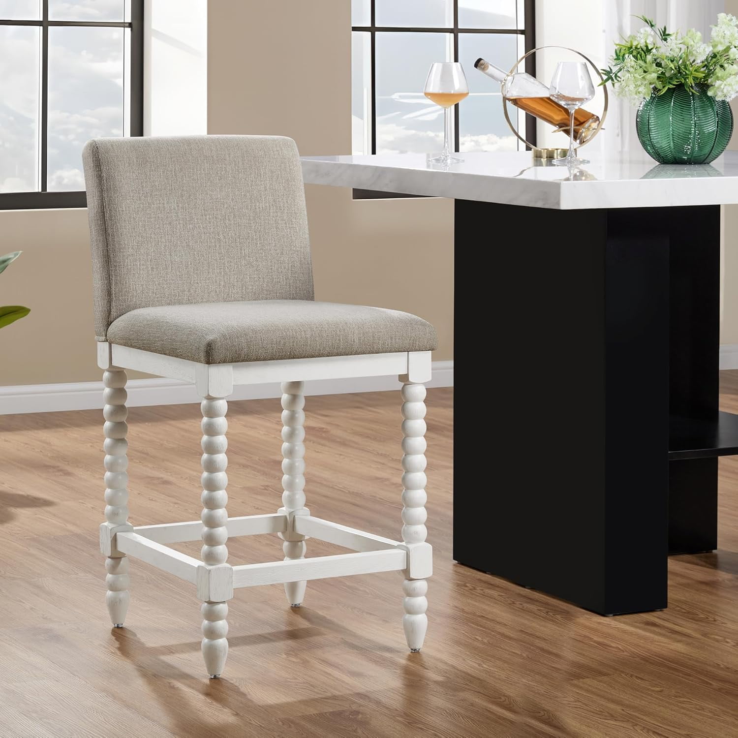 DUHOME Spindle Counter Stool with Padded Spring Seat,Wooden Bar Stools ...