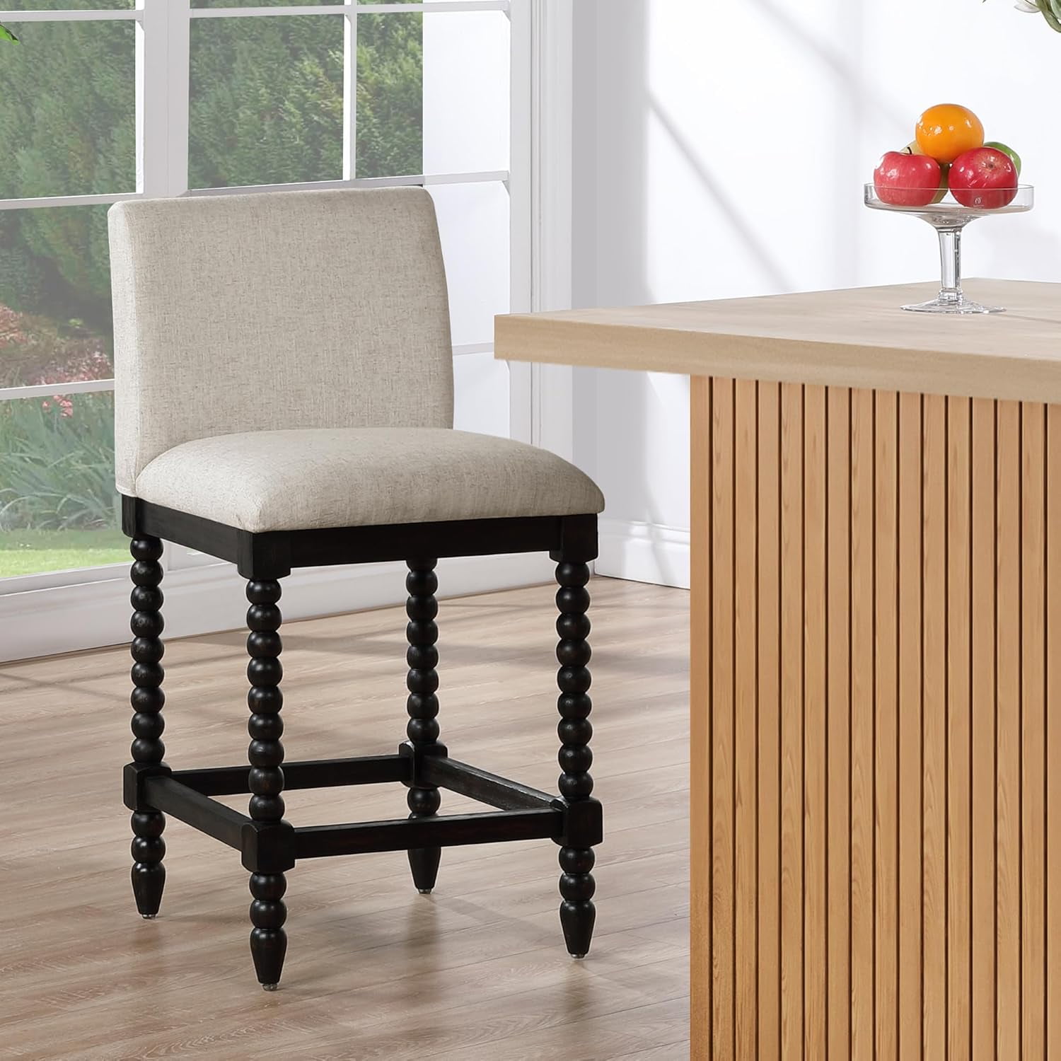DUHOME Spindle Counter Stool with Padded Spring Seat,Wooden Bar Stools ...