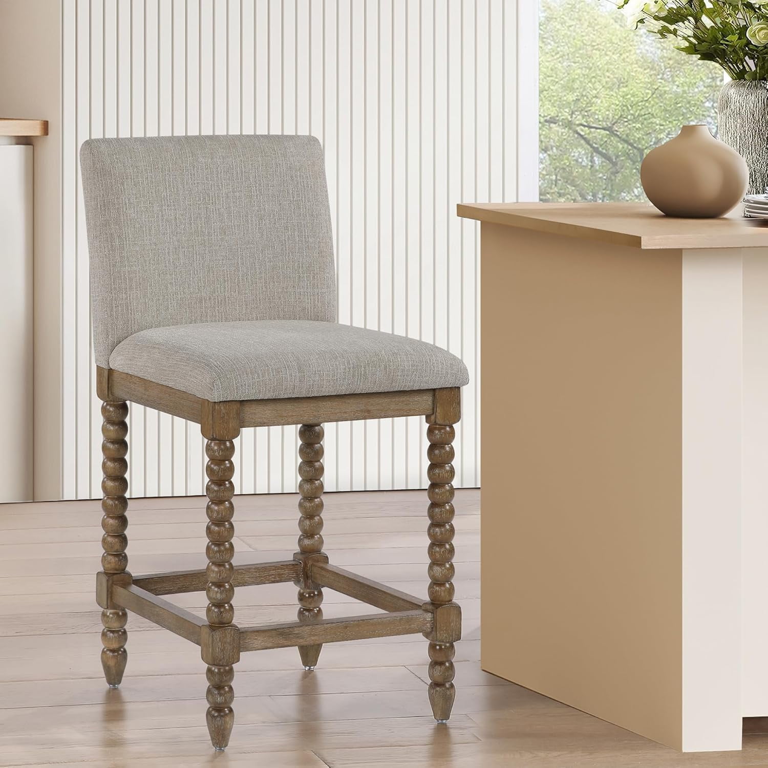 DUHOME Spindle Counter Stool with Padded Spring Seat,Wooden Bar Stools ...