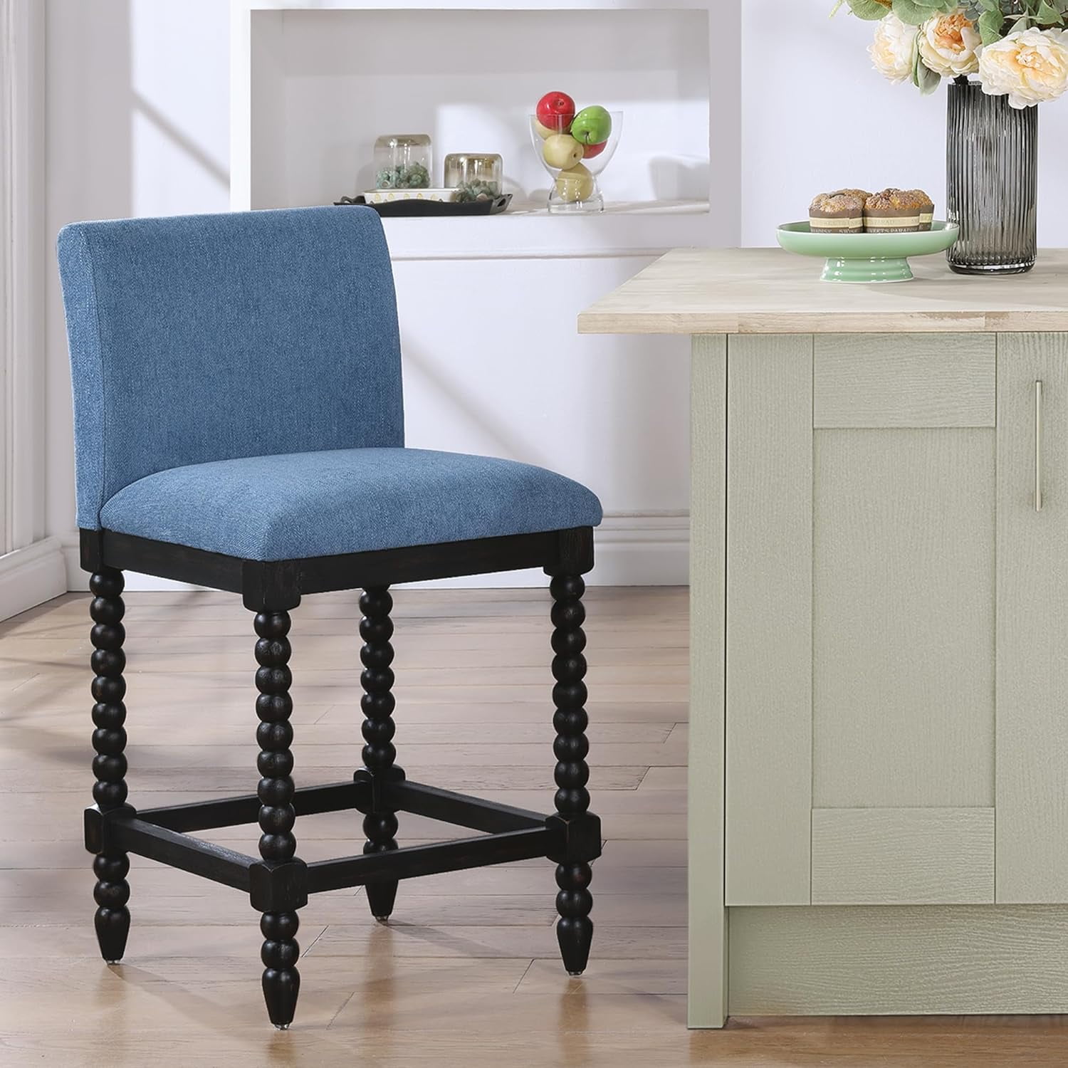 DUHOME Spindle Counter Stool with Padded Spring Seat,Wooden Bar Stools ...