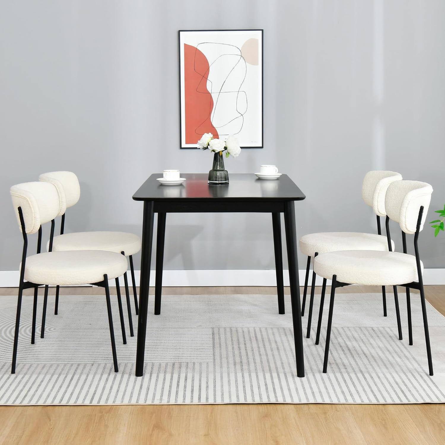 DUHOME Upholstered Boucle Dining Chair of 2,Dining Chairs with Black ...