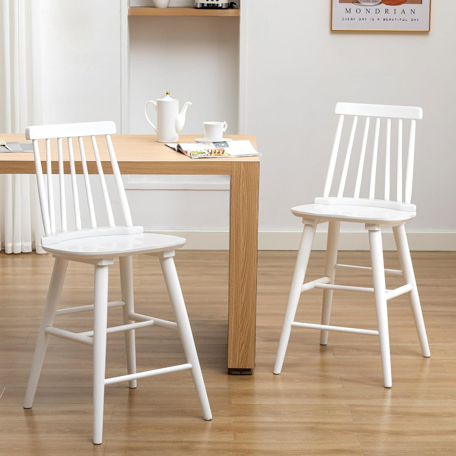 DUHOME Wood Bar Stools Set of 2, Farmhouse Counter Stools 24’’ Barstool ...