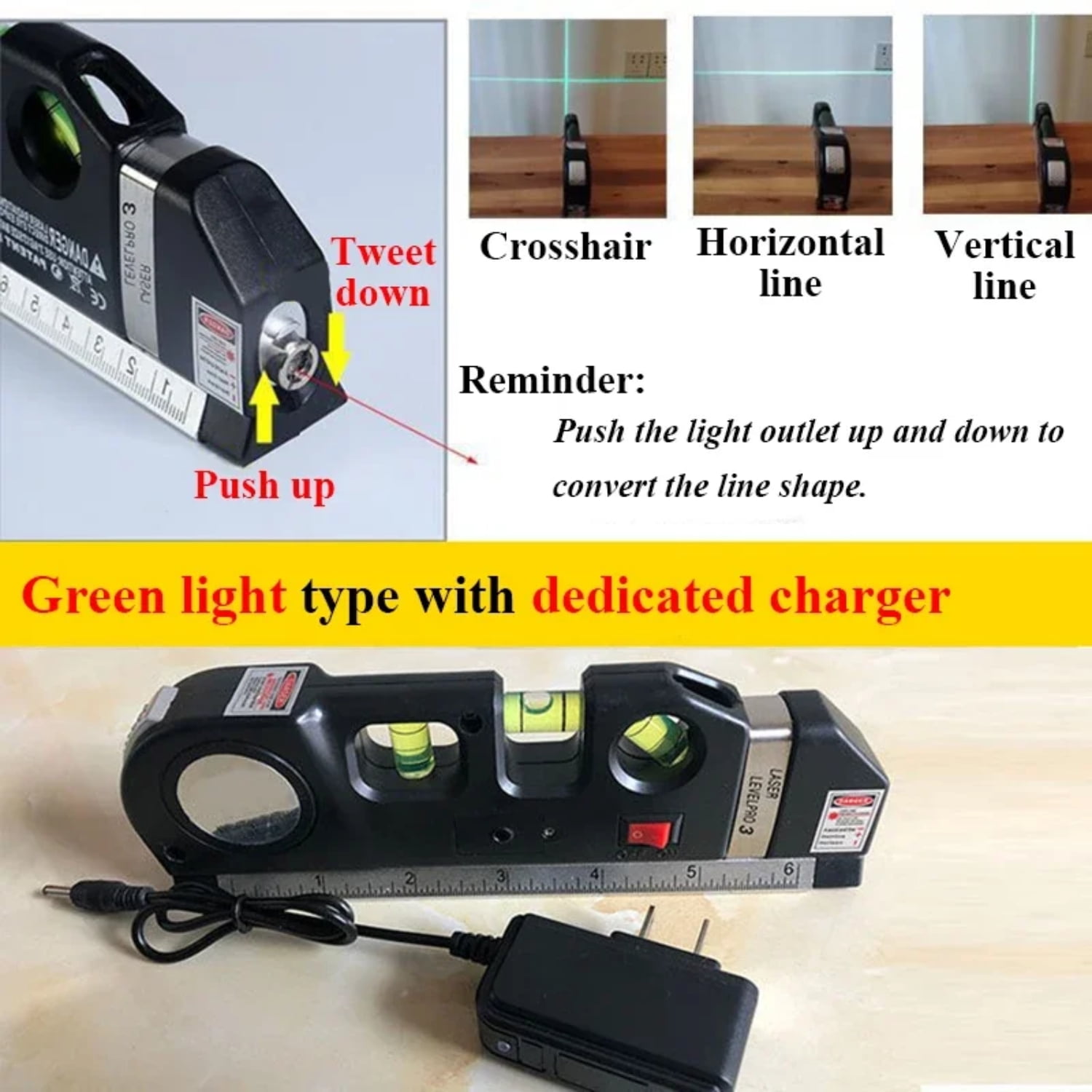 DUJRUIS Green light Laser Level Vertical Horizontal 2 Lines Lasers ...