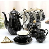 DUJUST 22 pcs Black Porcelain Tea Set for 6, Luxury British Style Tea ...