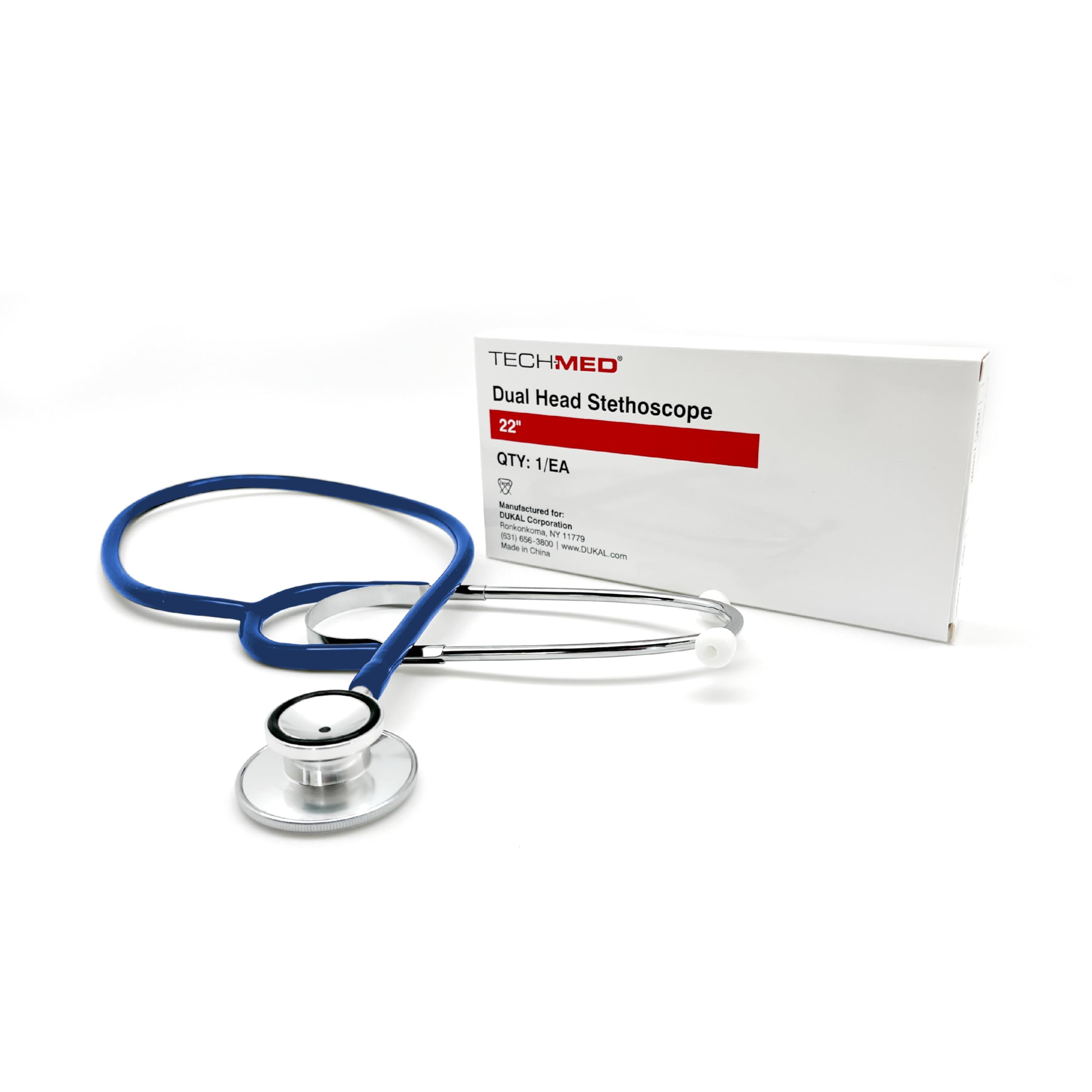 DUKAL Tech-Med Dual Head Stethoscope, 22" Tubing (Blue), Lightweight ...