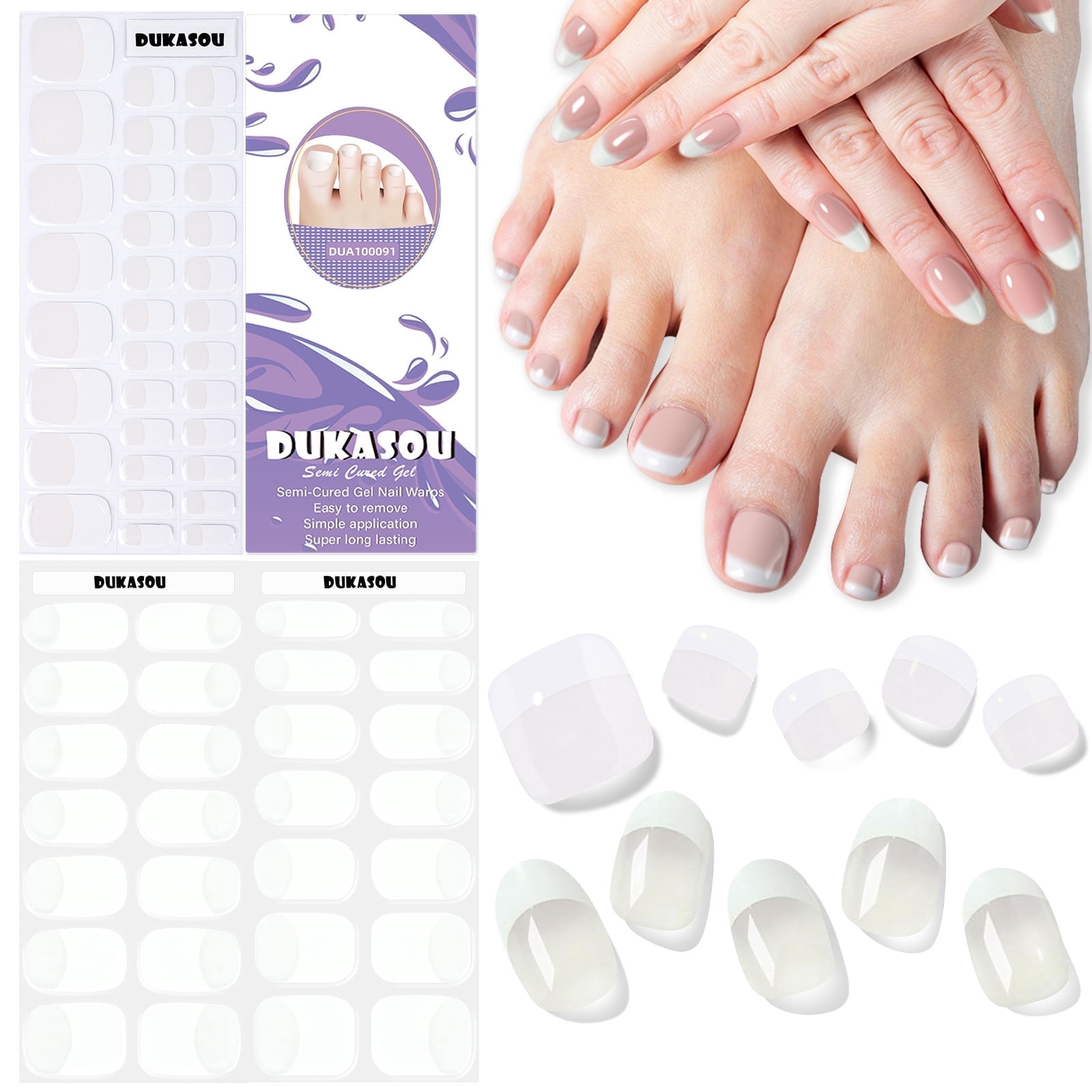 DUKASOU 60Pcs Semi Cured Gel Nail Strips, DIY Finger and Toe Nail ...