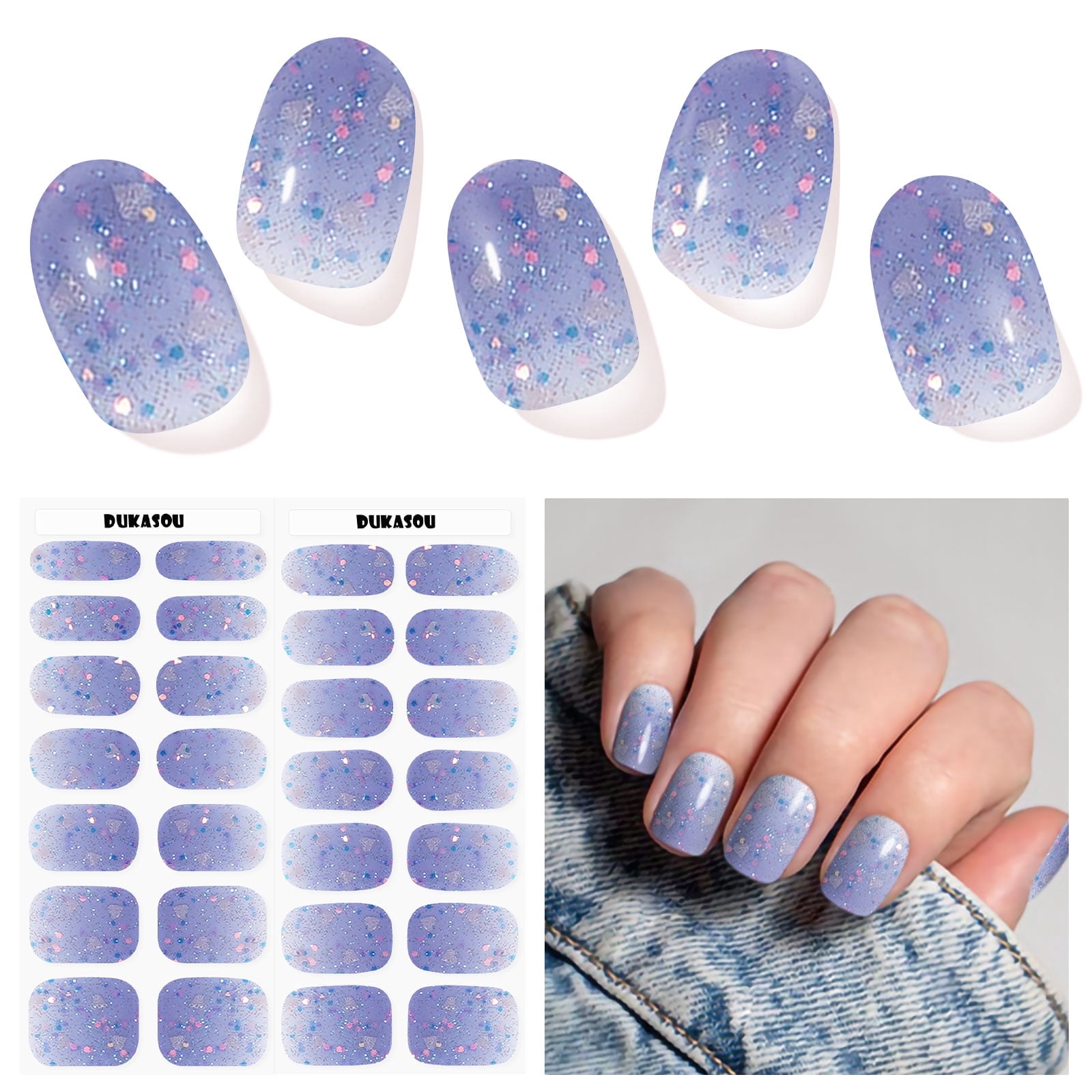 DUKASOU 60Pcs Semi Cured Gel Nail Strips, DIY Finger and Toe Nail ...