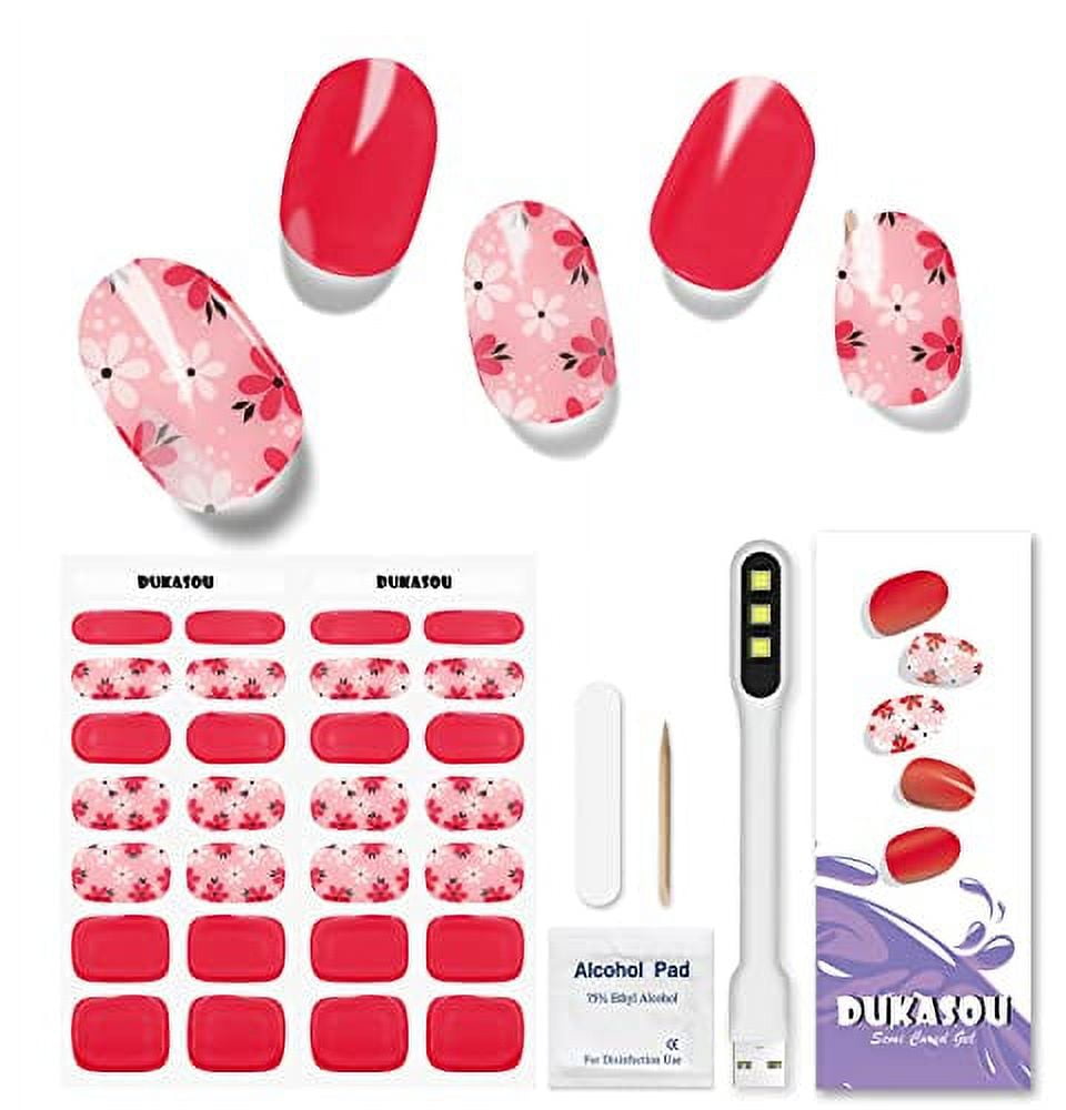 DUKASOU Semi Cured Gel Nail Strips, 28pcs Real Nail Polish Art Stickers ...