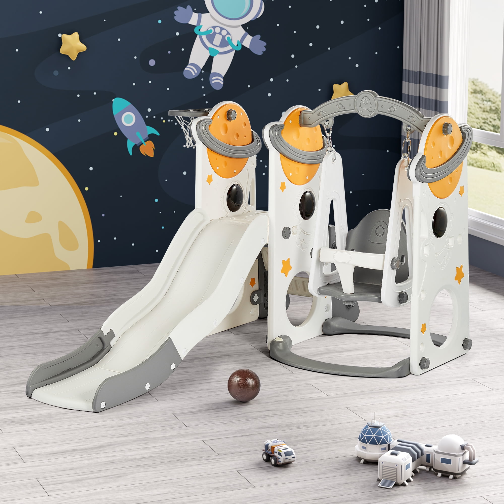 DUKE BABY 4-in-1 Extra-Large Kids Slide and Swing Set for Toddler Age 1 ...