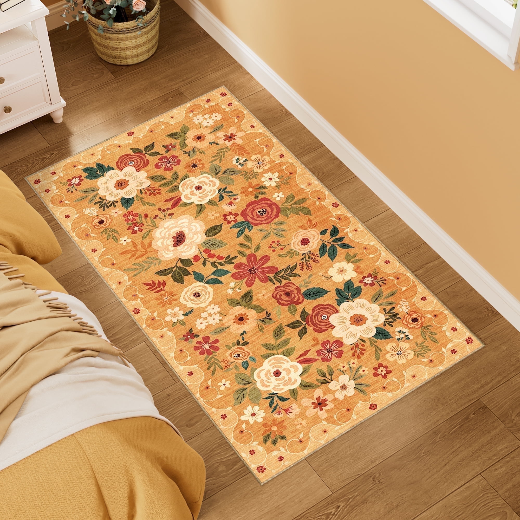 DUKINO 2x4 Rug for Entryway, Washable Kitchen Floral Runner Rug with ...