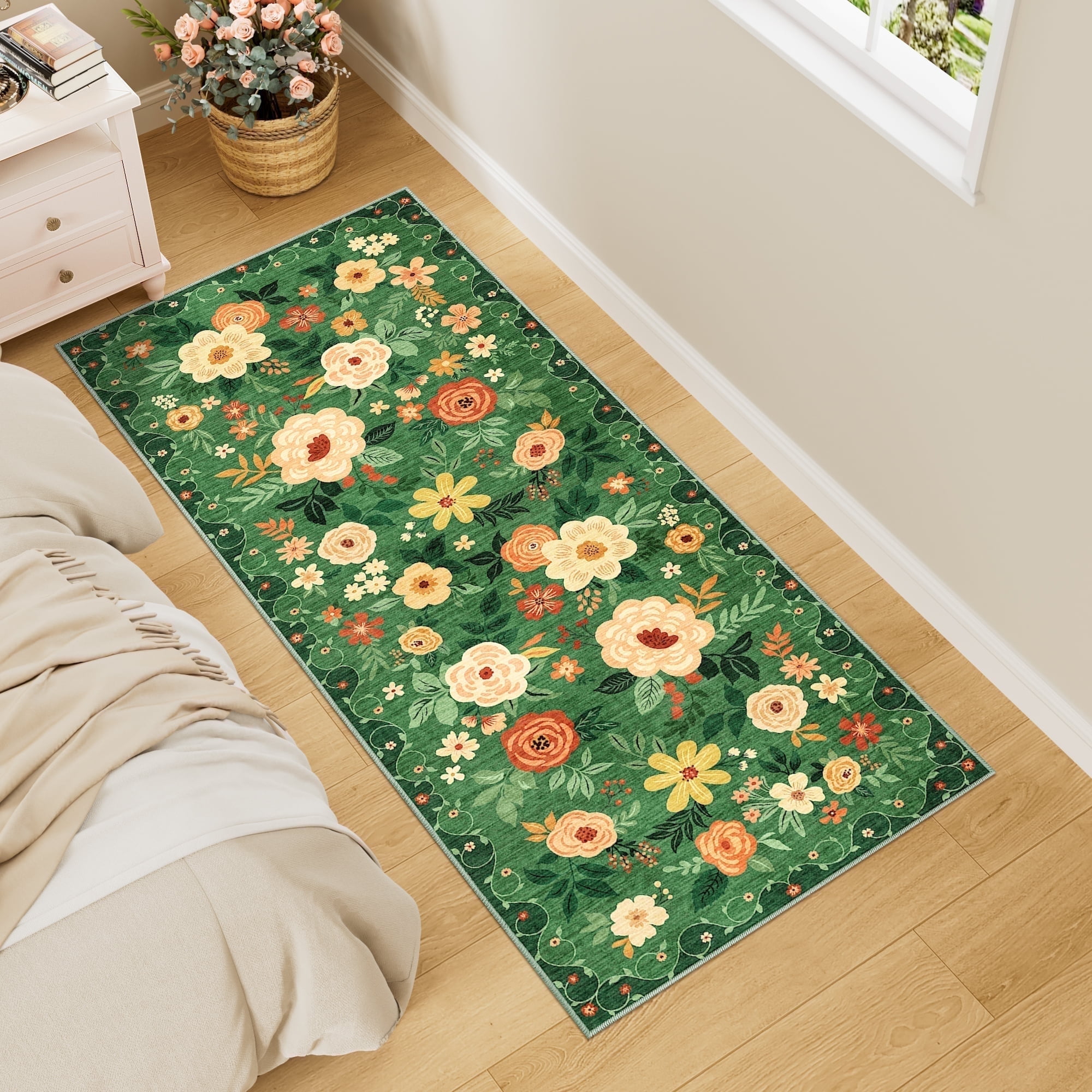 DUKINO 2x5 Runner Rug for Hallway, Washable Kitchen Floral Runner Rug ...