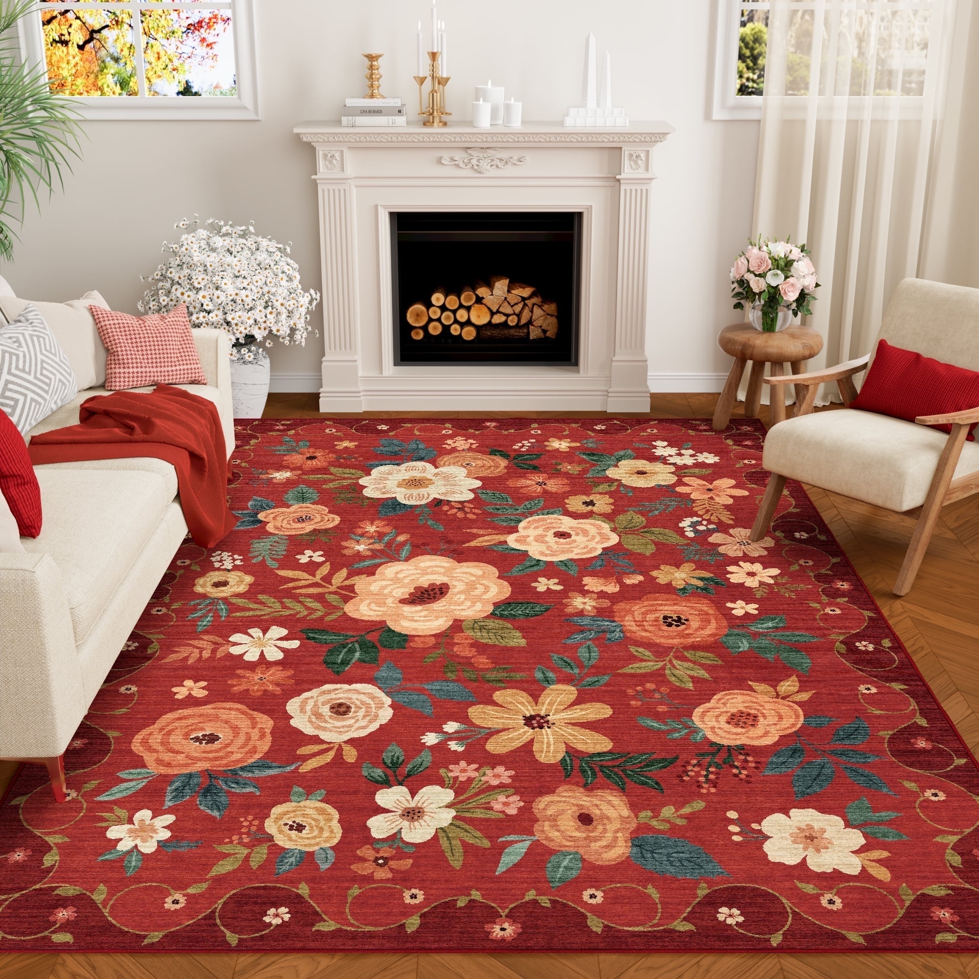 DUKINO 6x9 Area Rug, Floral Rugs for Living Room, Lightweight Non Slip ...