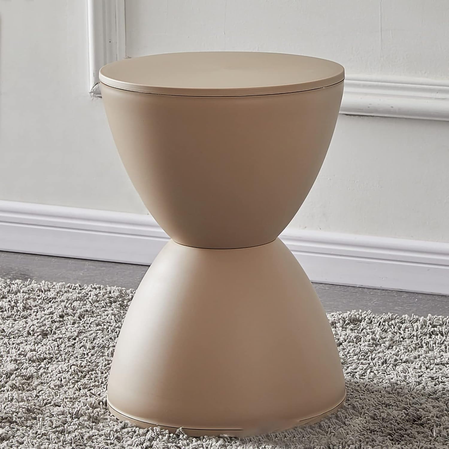 DULRLLY Modern Round Plastic Stool, Khaki, Small, Hourglass Shaped ...