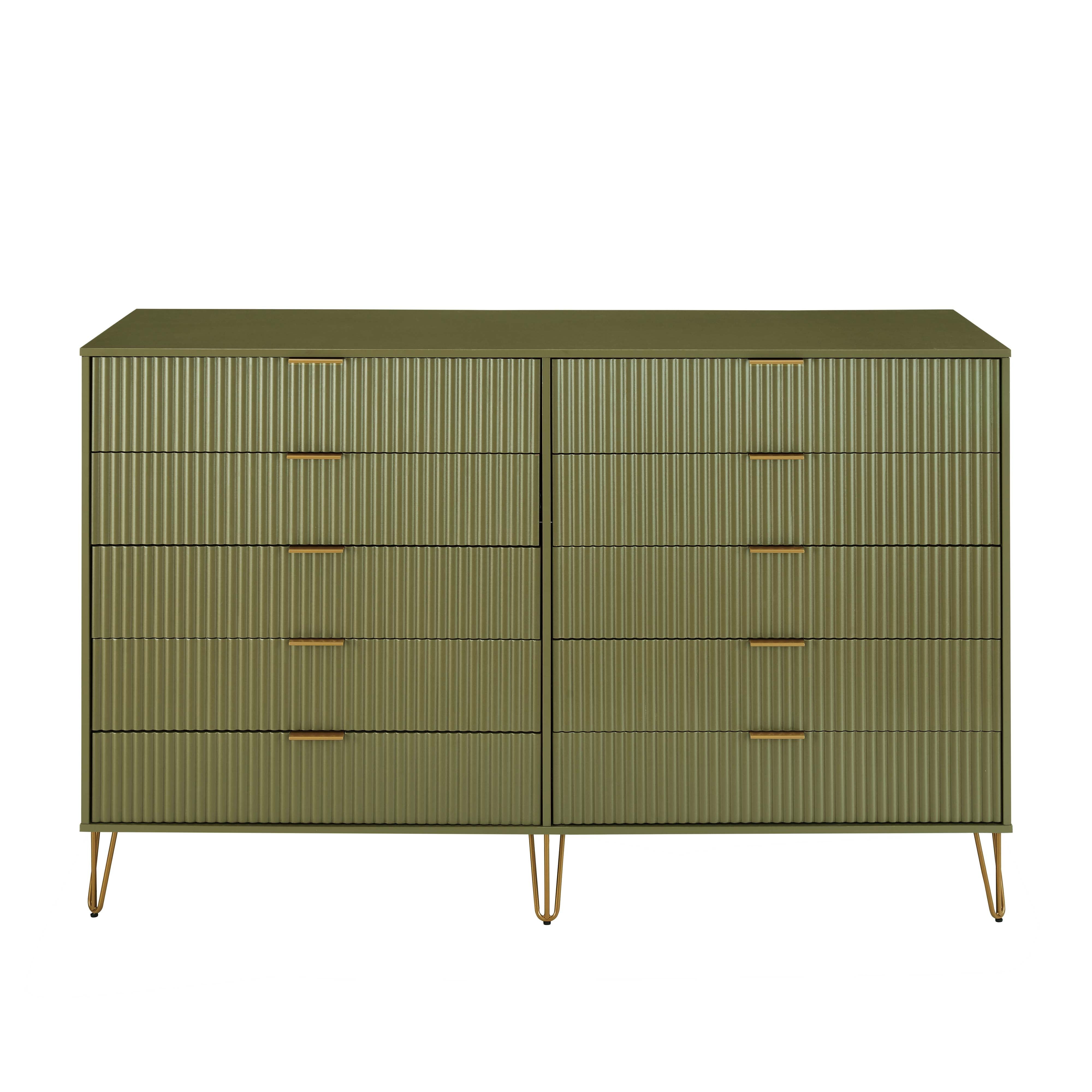 DUMBO 10-Drawer Double Tall Dresser from Engineered Wood in Olive Green ...