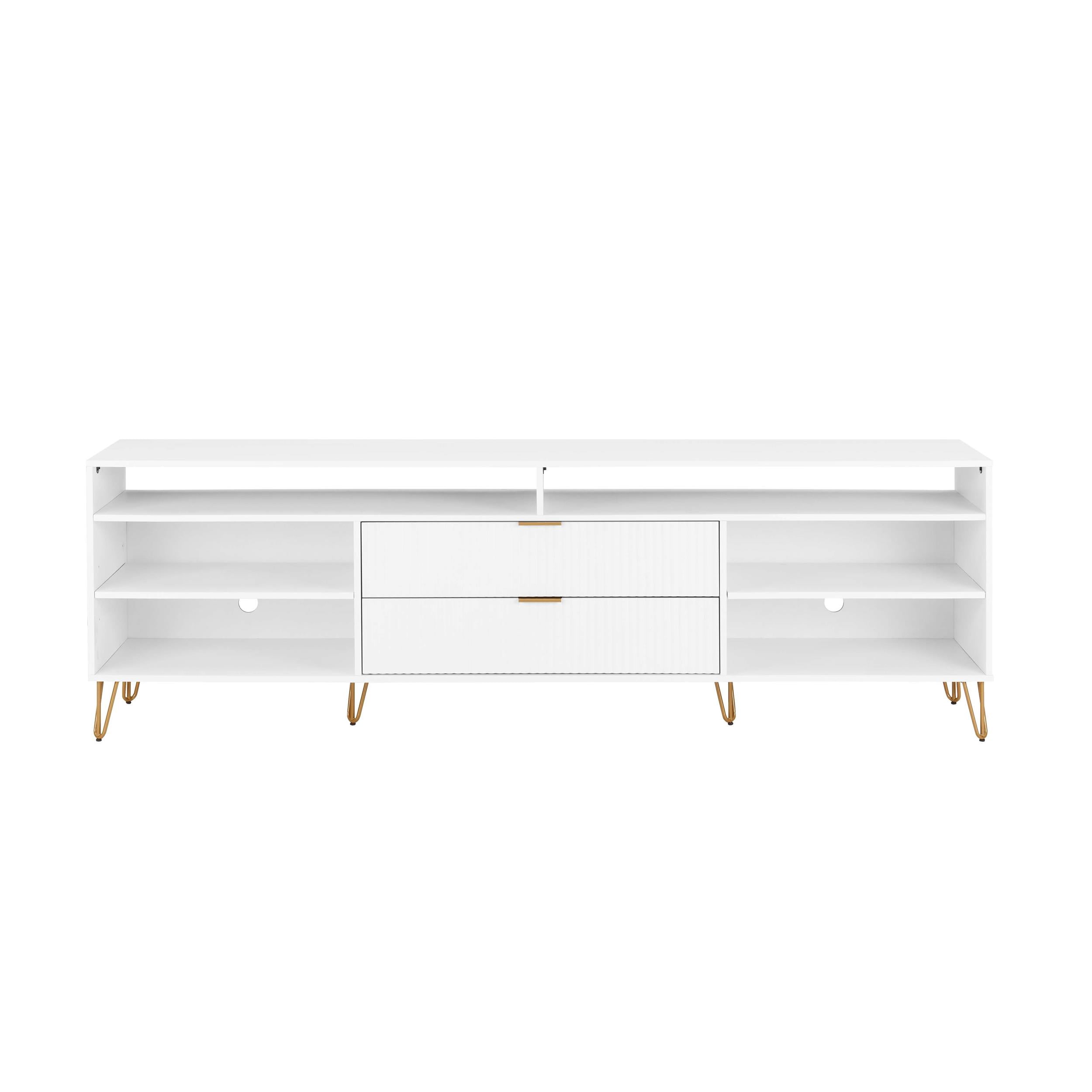 DUMBO 85" Mid-Century Modern TV Stand with 6 Shelves and 2 Drawers in ...