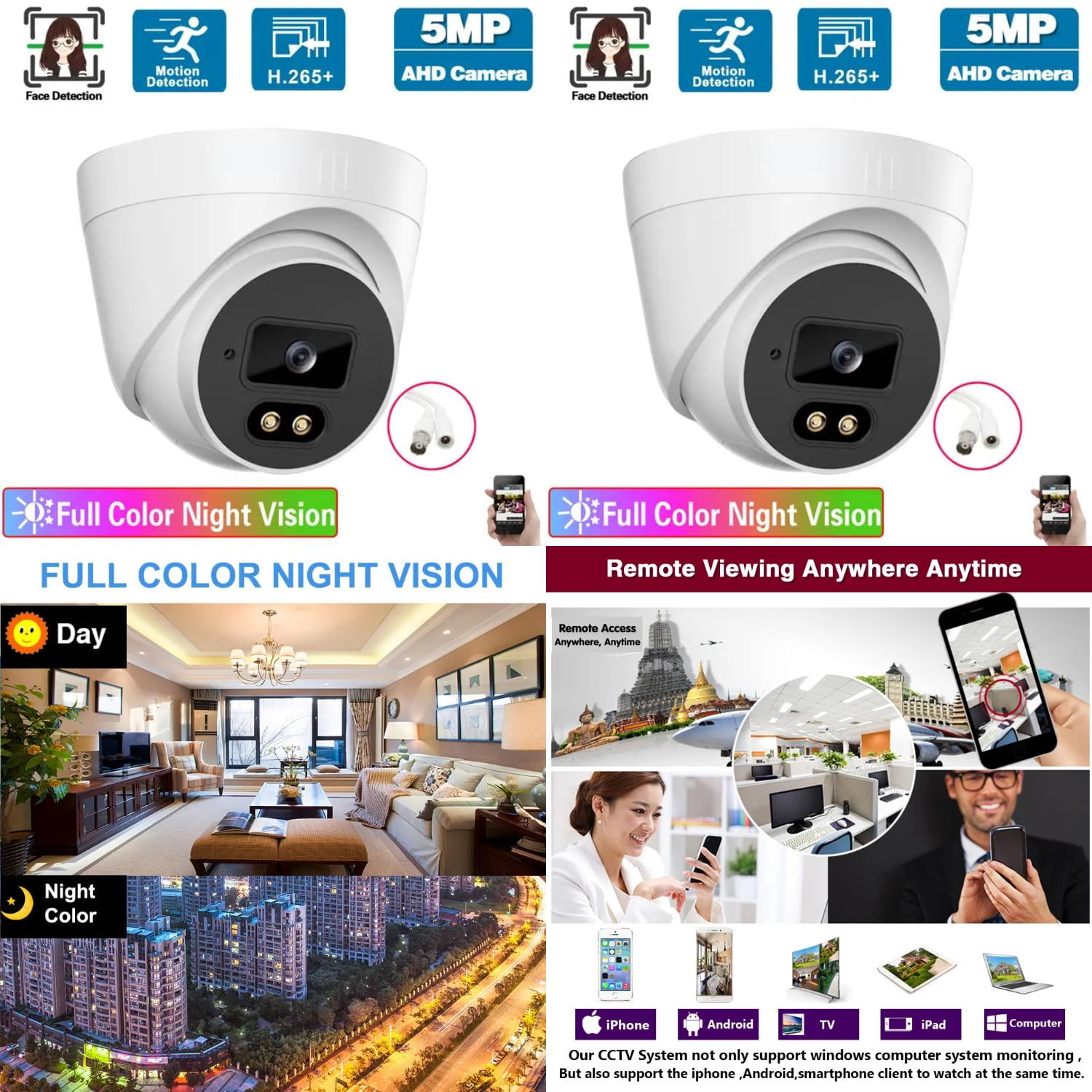 DUMNGWH ”5MP AHD CCTV Dome Camera Full Color Night Vision BNC XMEYE ...