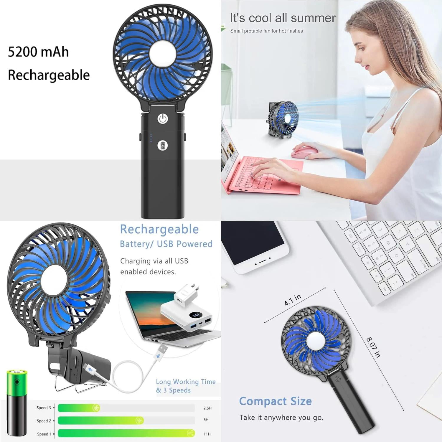 DUMNGWH Compact Portable and Rechargeable Handheld Mini Fan - USB ...