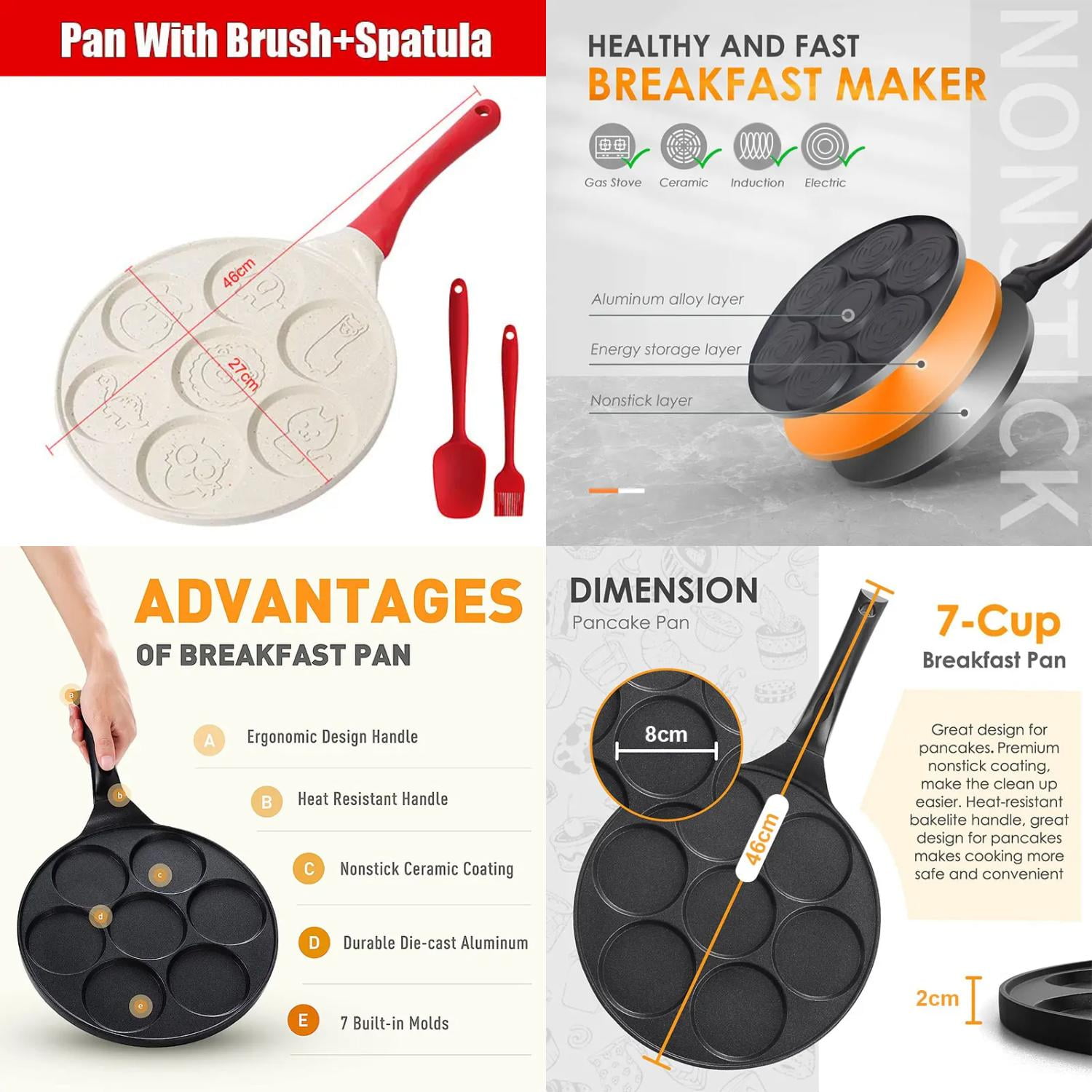 DUMNGWH Nonstick Mini Animal Pancake Pan Mold with 7 Cute Designs for ...