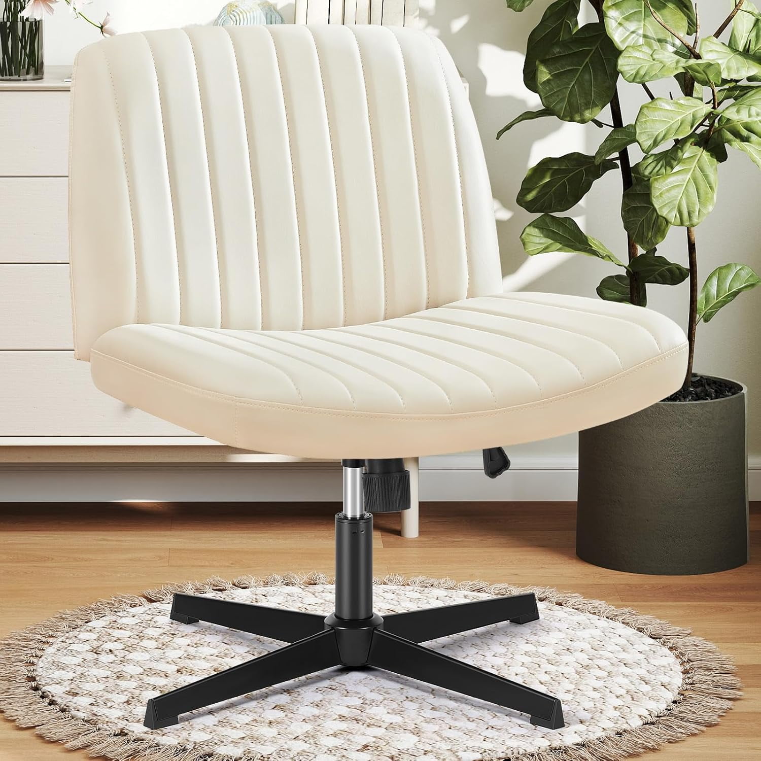 Criss Cross Chair Legged Office Wide Comfy Desk Seat, No Wheels Armless ...