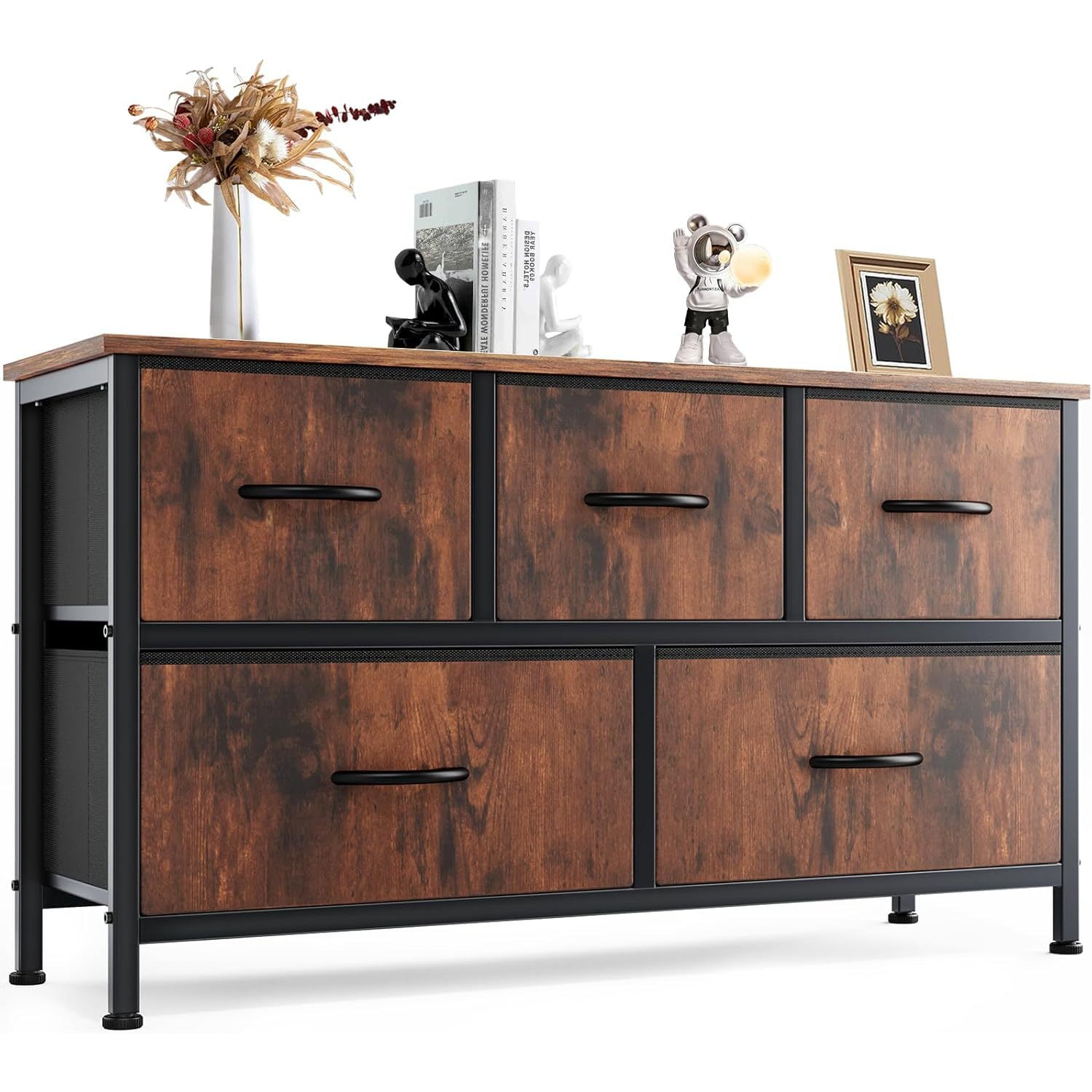 DUMOS Dresser for Bedroom with 5 Fabric Drawers, Small Chest Organizer ...