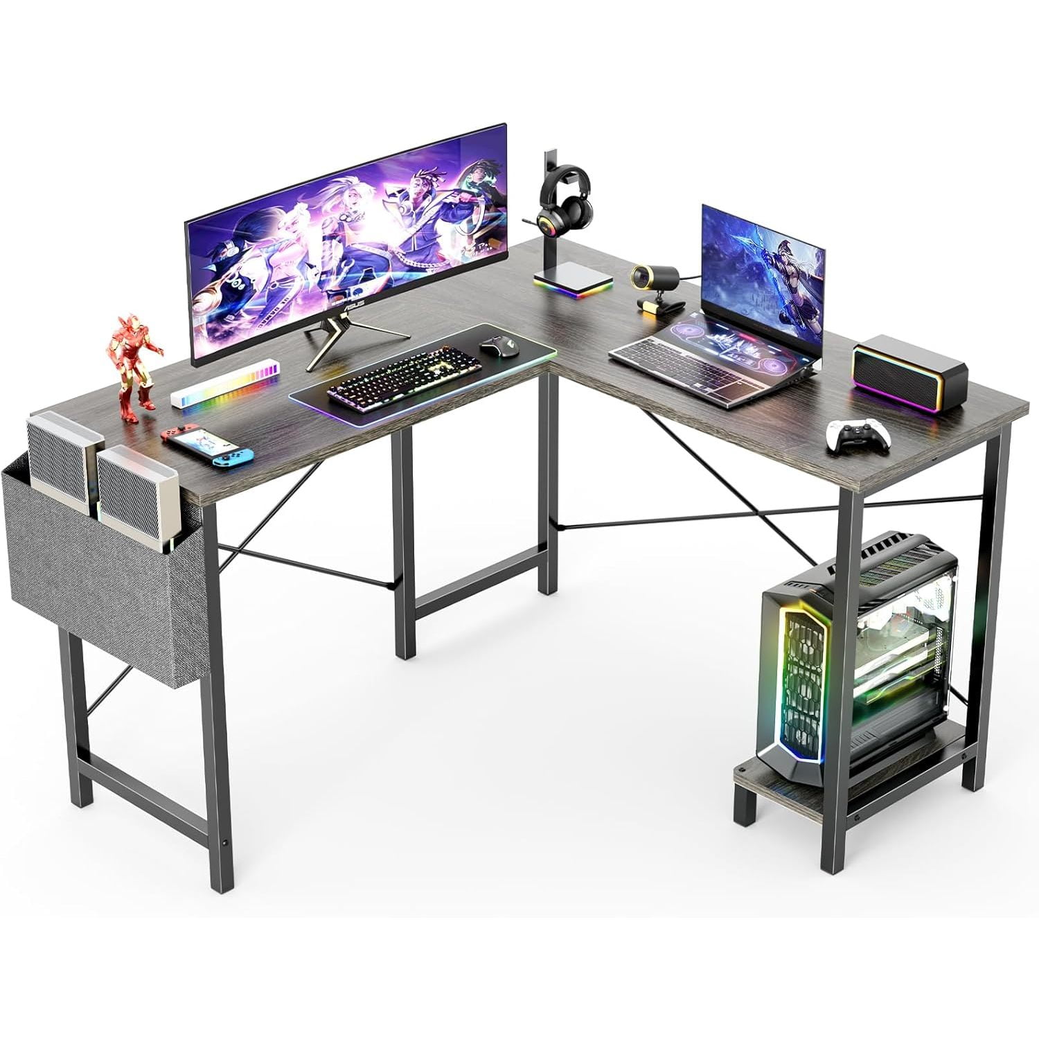 DUMOS L Shaped Computer Desk Wood Corner PC Gaming Table with Side ...