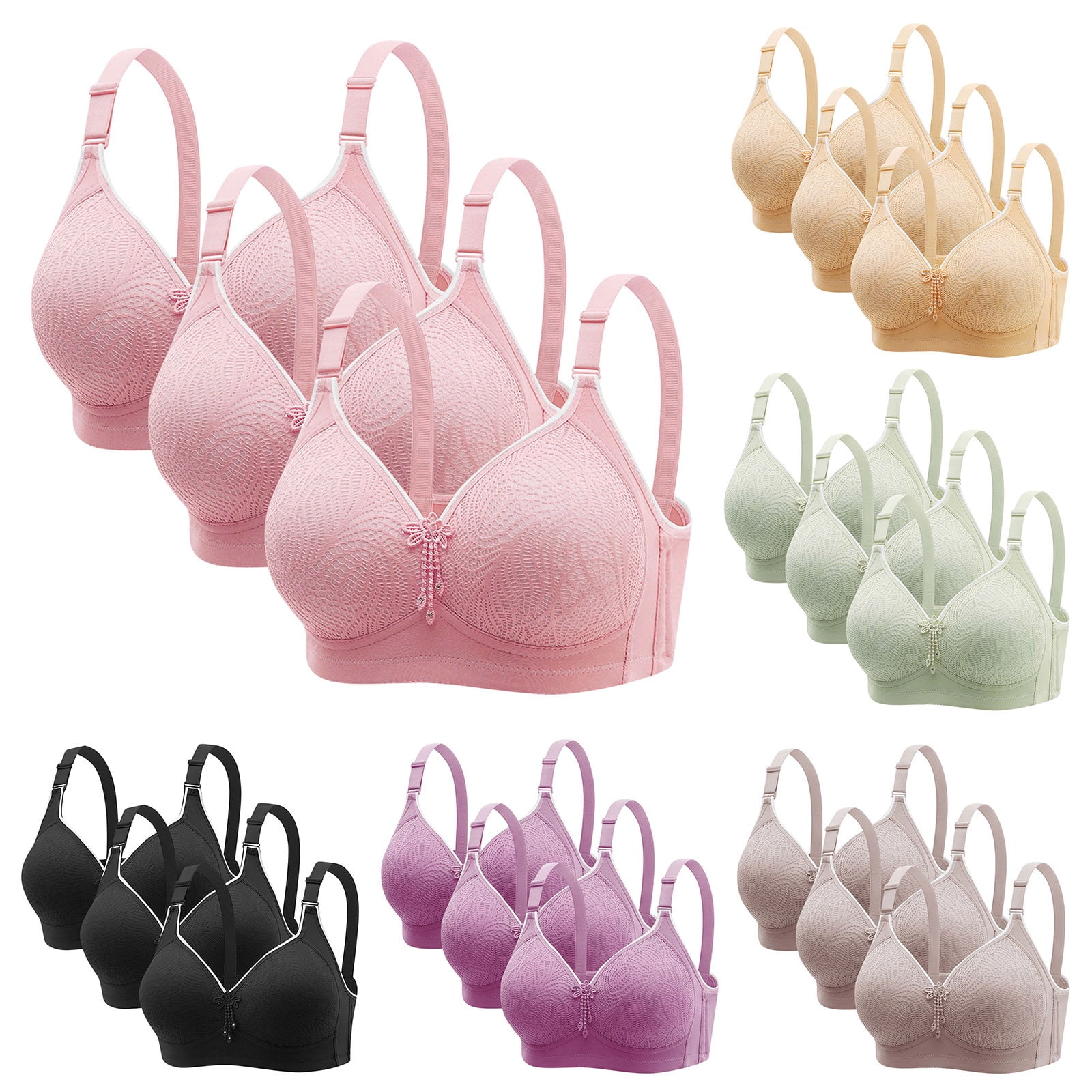 DUMUIELD 3PC Womens Wireless Bras Comfortable Unlined Bralette Side ...