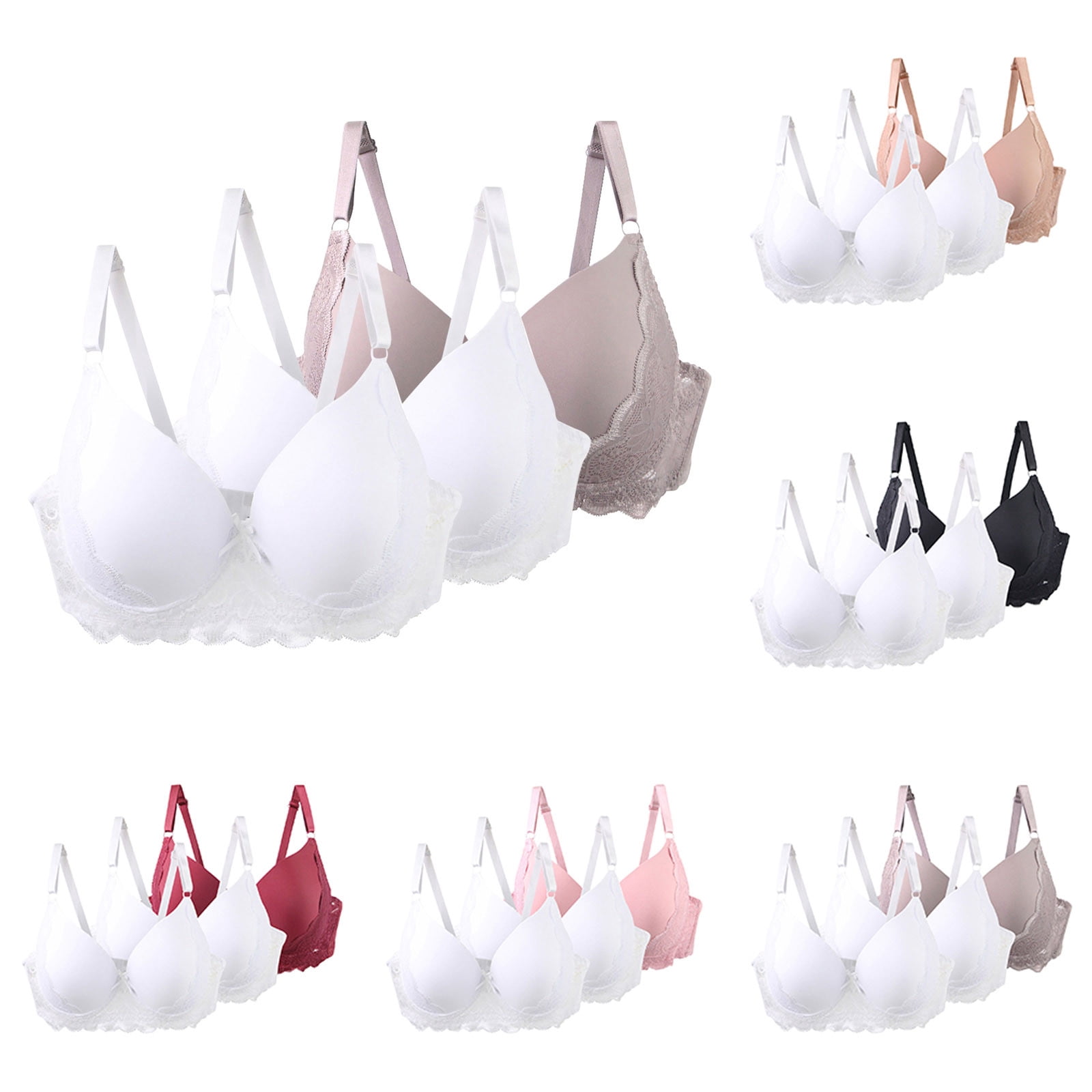 DUMUIELD 3pc Floral Lace Minimizer Bras for Women Push Up Underwire Bra ...