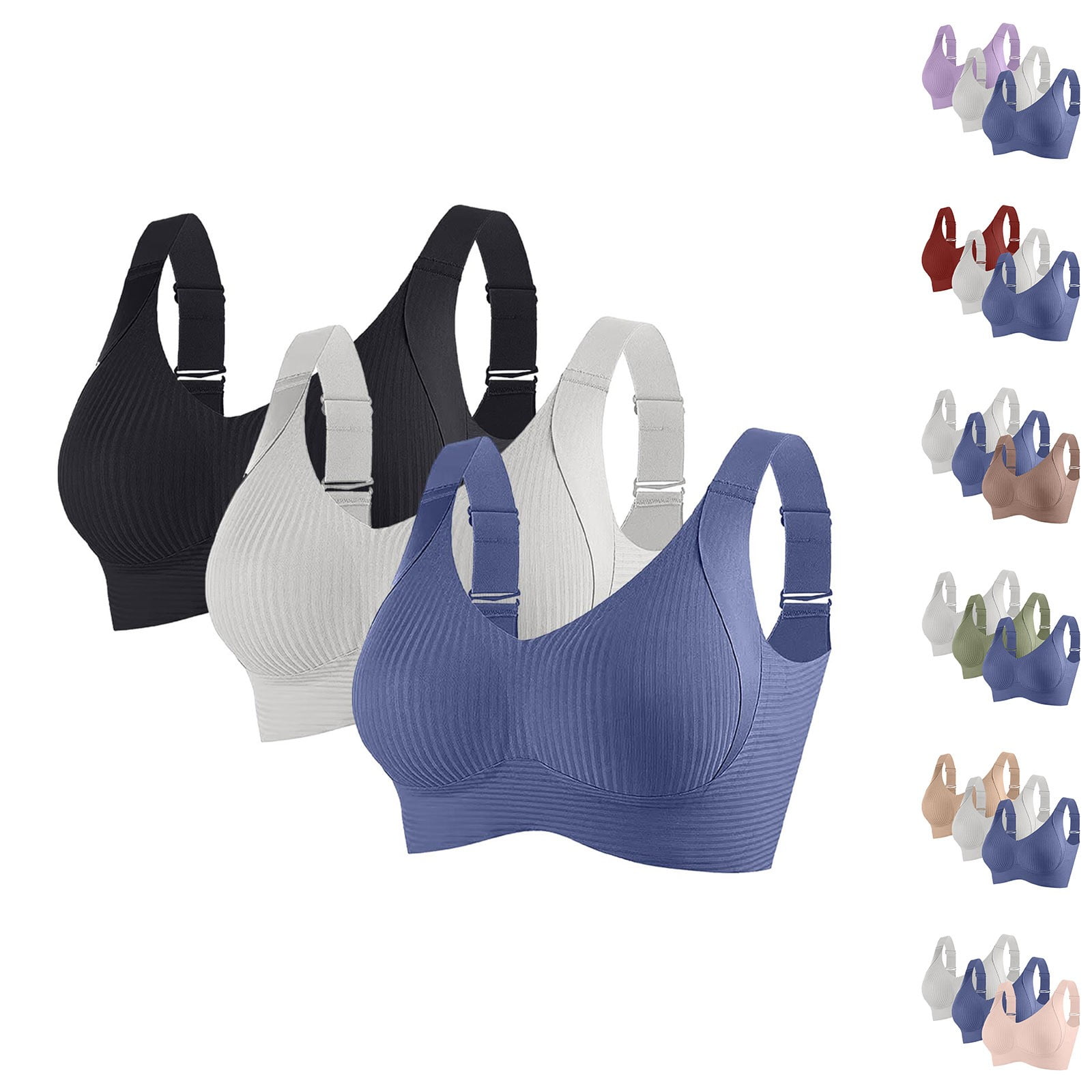 DUMUIELD 3pc Supportive Bras for Women Wireless Push Up Bra Full ...
