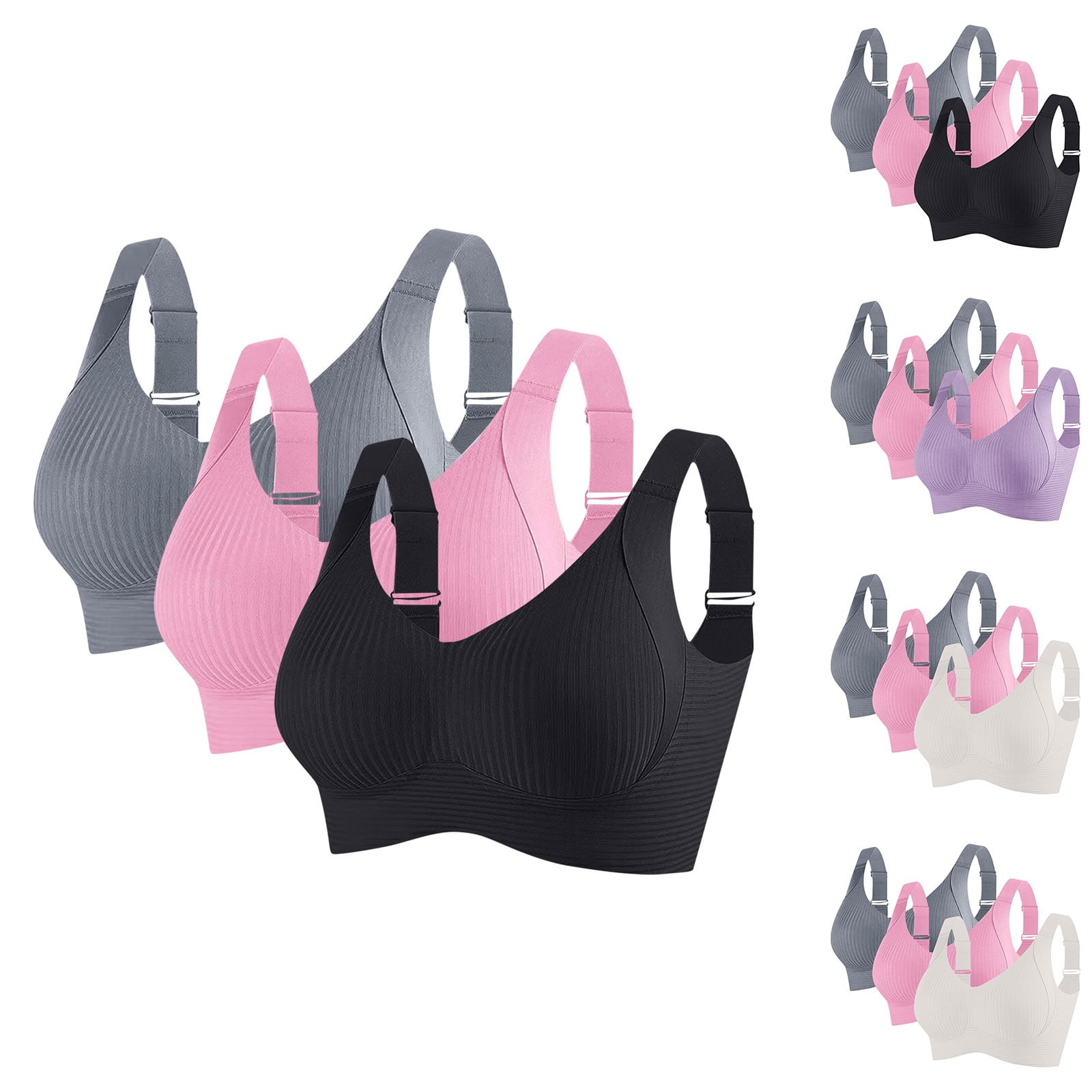 DUMUIELD 3pc Womens Wireless Bras Comfortable Push Up Bra No Underwire ...