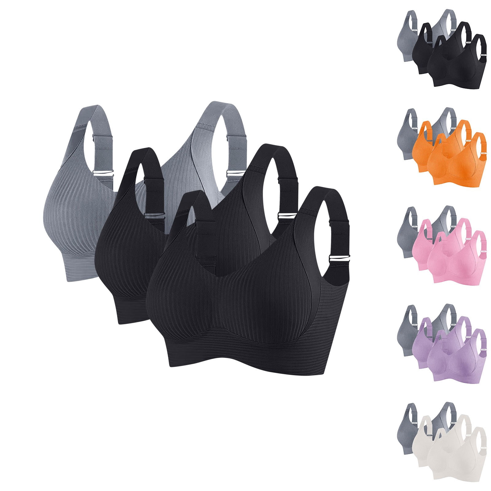 DUMUIELD 3pc Womens Wireless Comfortable Bras Supportive No Underwire ...