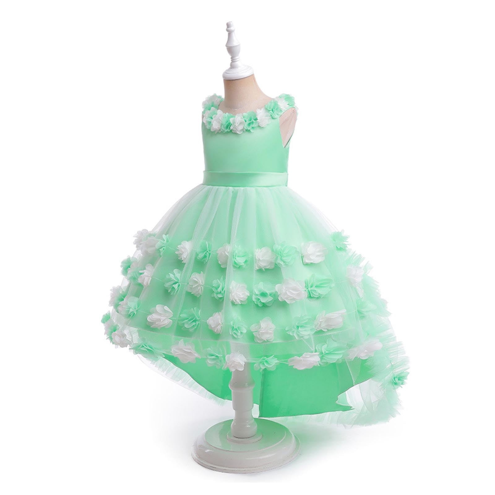 DUMUIELD 4-10Years Girls 3D Flower Tulle Dress Wedding Flower Girl ...