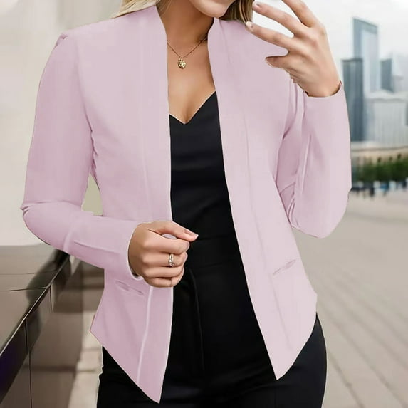 DUMUIELD Blazer for Women Open Front Long Sleeve Suit Jacket Plus Size ...
