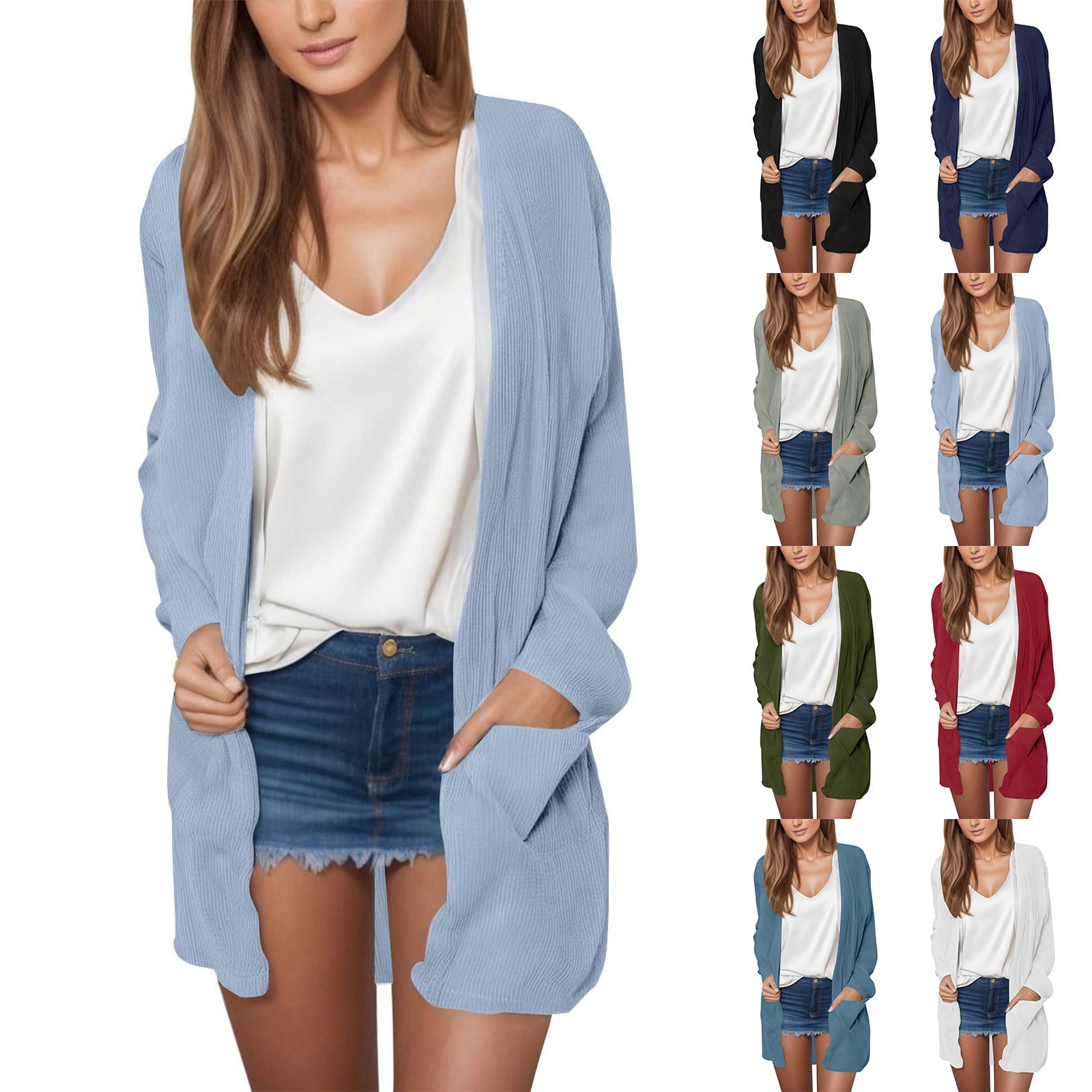 DUMUIELD Cardigan for Women Solid Long Sleeve Cardigan Pockets Fall ...