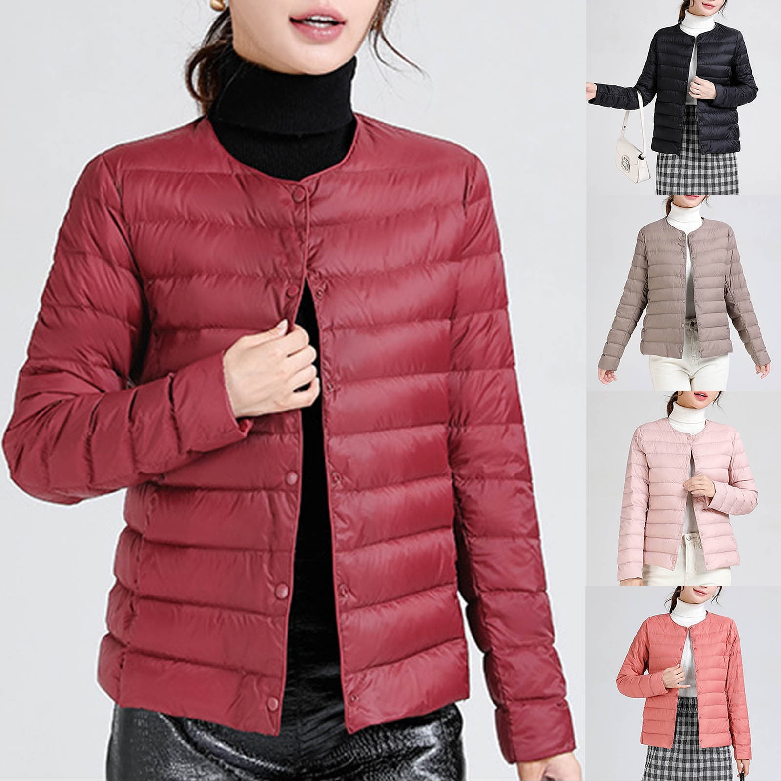 DUMUIELD Down Jacket for Women Lightweight Long Sleeve Quilted Coat Button Down Puffer Jackets ...