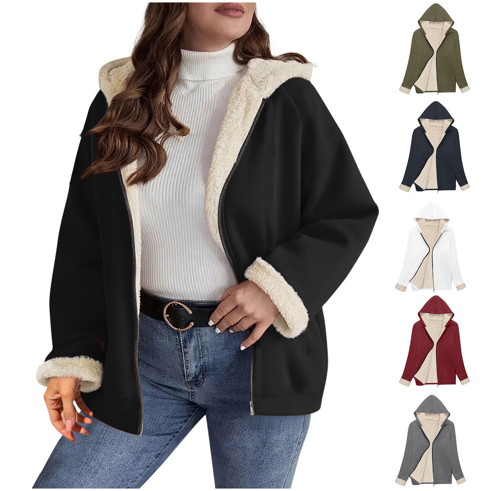 DUMUIELD Fleece Jacket Women Casual Full Zip Up Hoodie Warm Sherpa ...