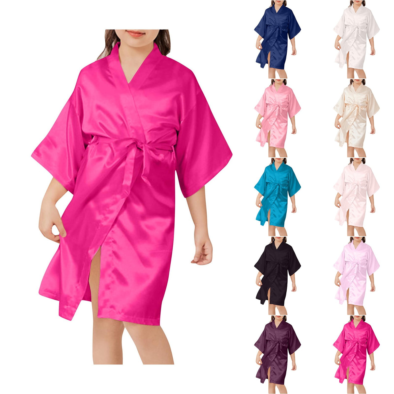 DUMUIELD Girls Kid's Silky Satin Kimono Robes for Wedding Spa Birthday ...