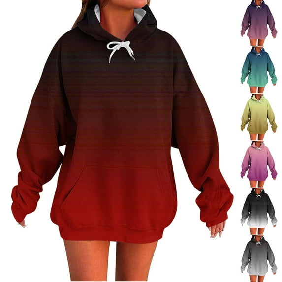 DUMUIELD Gradient Hoodie for Women Oversized Sweatshirts 2025 Fall Winter Fashion Fleece ...