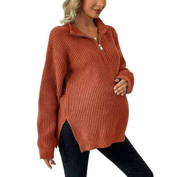 DUMUIELD Half Zipper Maternity Sweatshirt for Women Long Sleeve Knitted ...